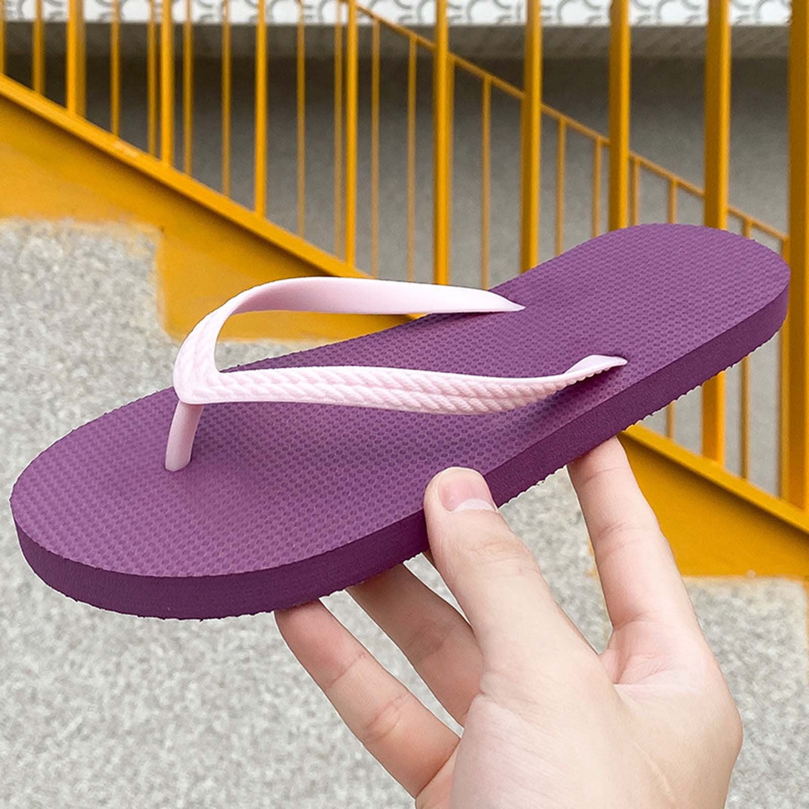 Bkhluea Women Braided Strap Two-Tone Flip Flops Slip On Comfortable ...