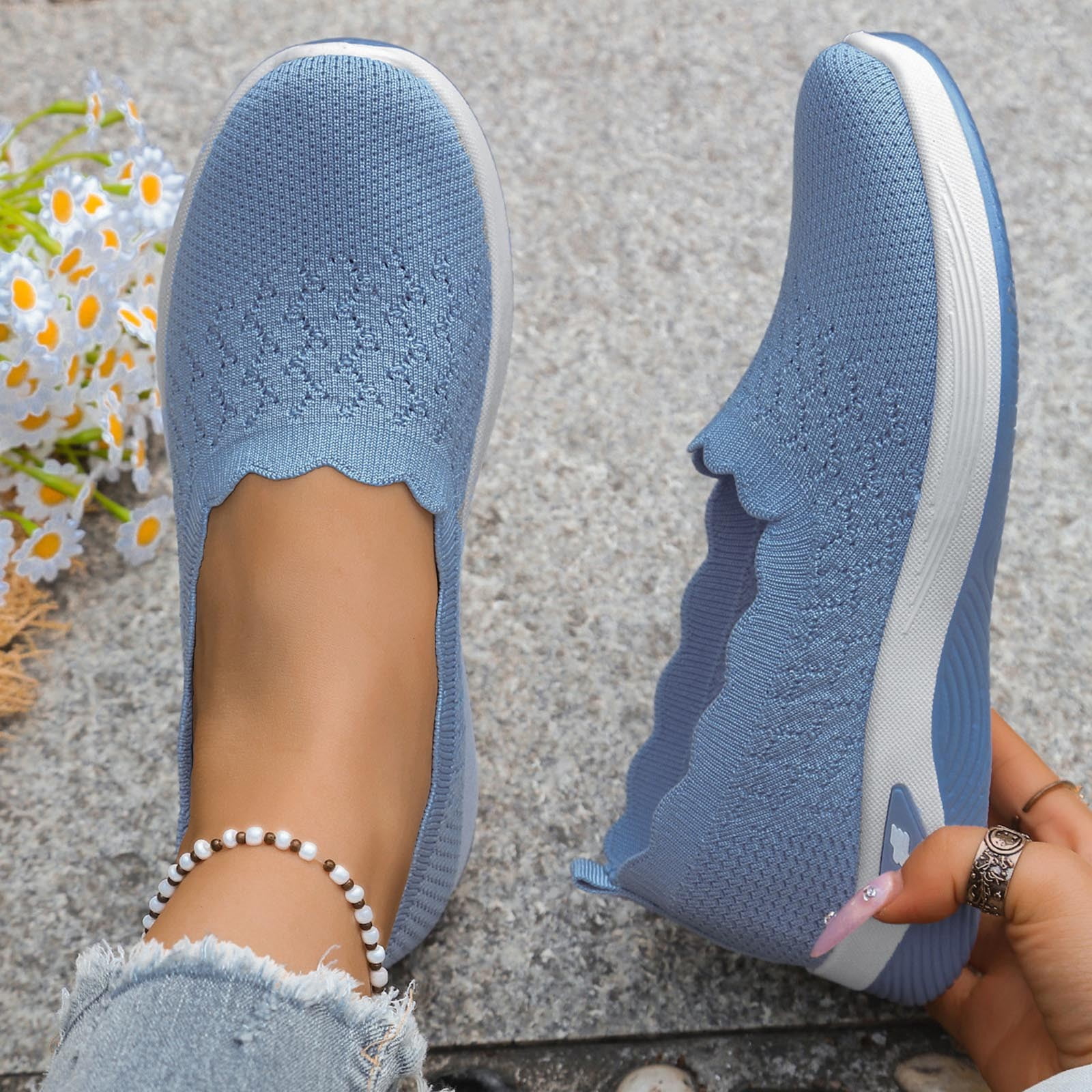 Bkhluea Women Breathable Knit Mesh Slip On Casual Walking Shoes ...