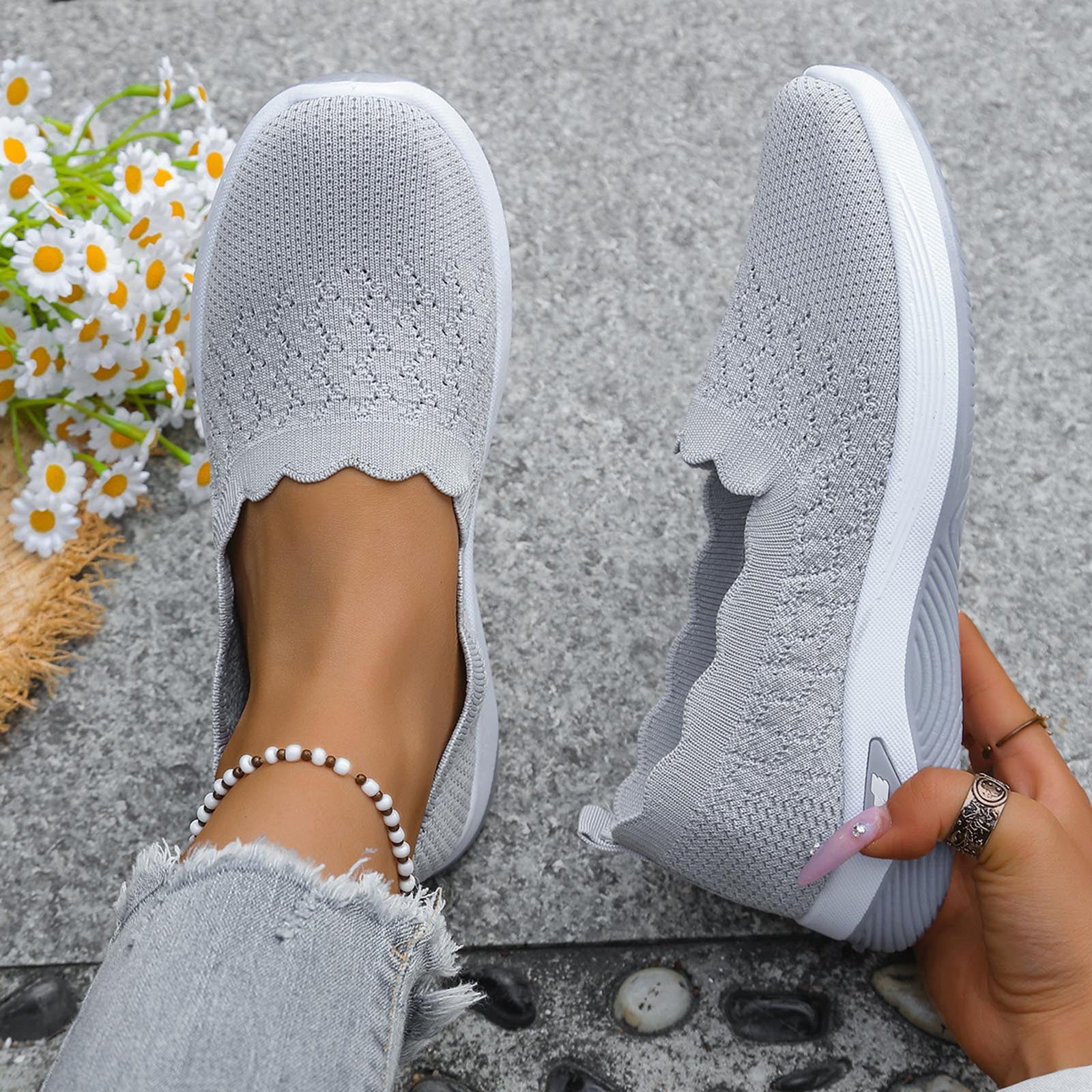 Bkhluea Women Breathable Knit Mesh Slip On Casual Walking Shoes ...