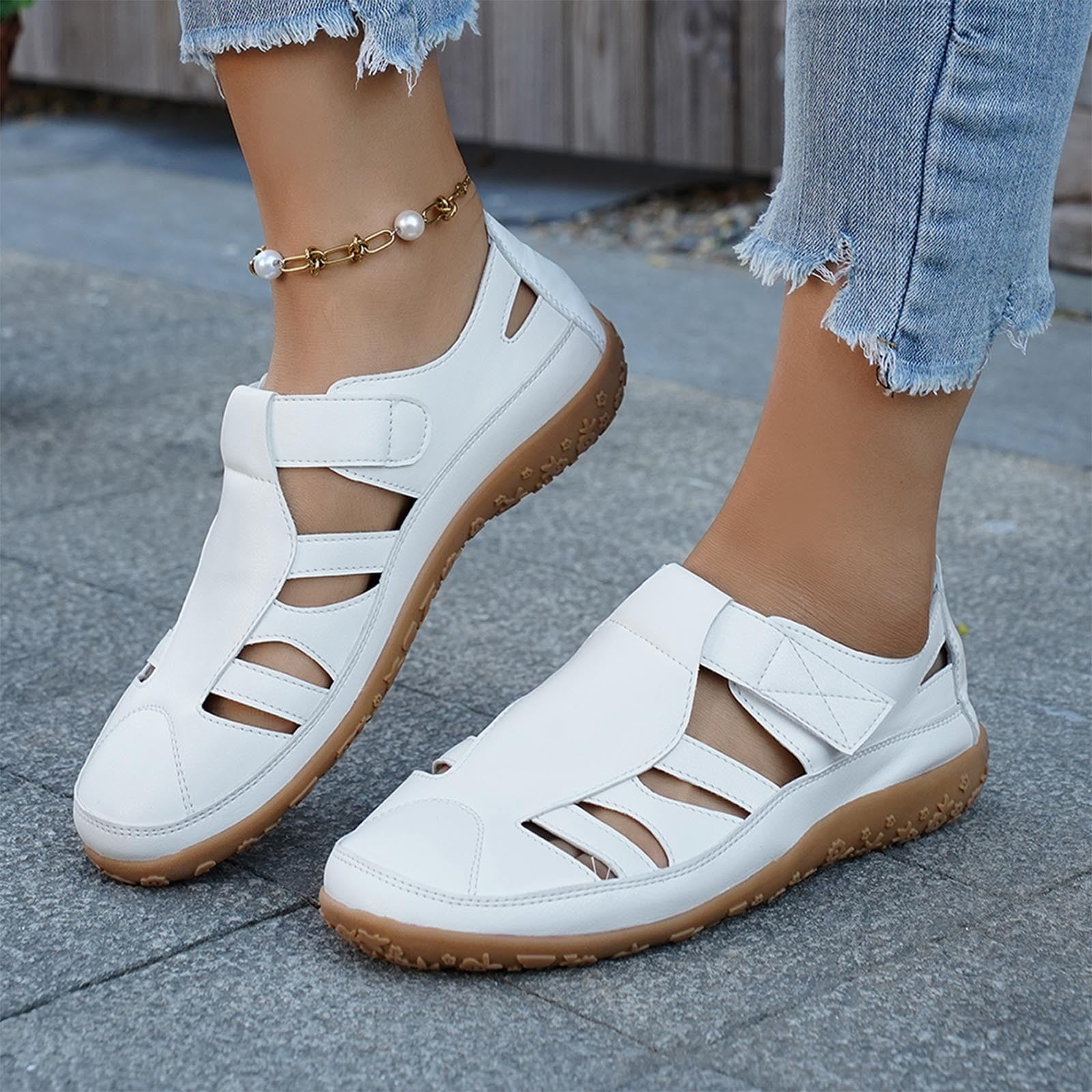 Bkhluea Women Crisscross Strap Cutout Closed Toe Sandals Adjustable ...