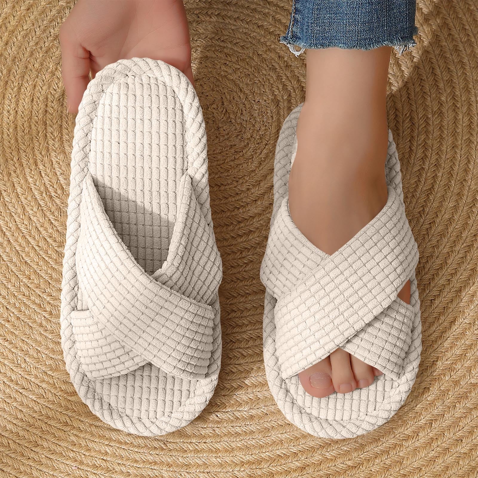 Bkhluea Women Cross Strap Textured Indoor Slides Slip On Comfortable ...