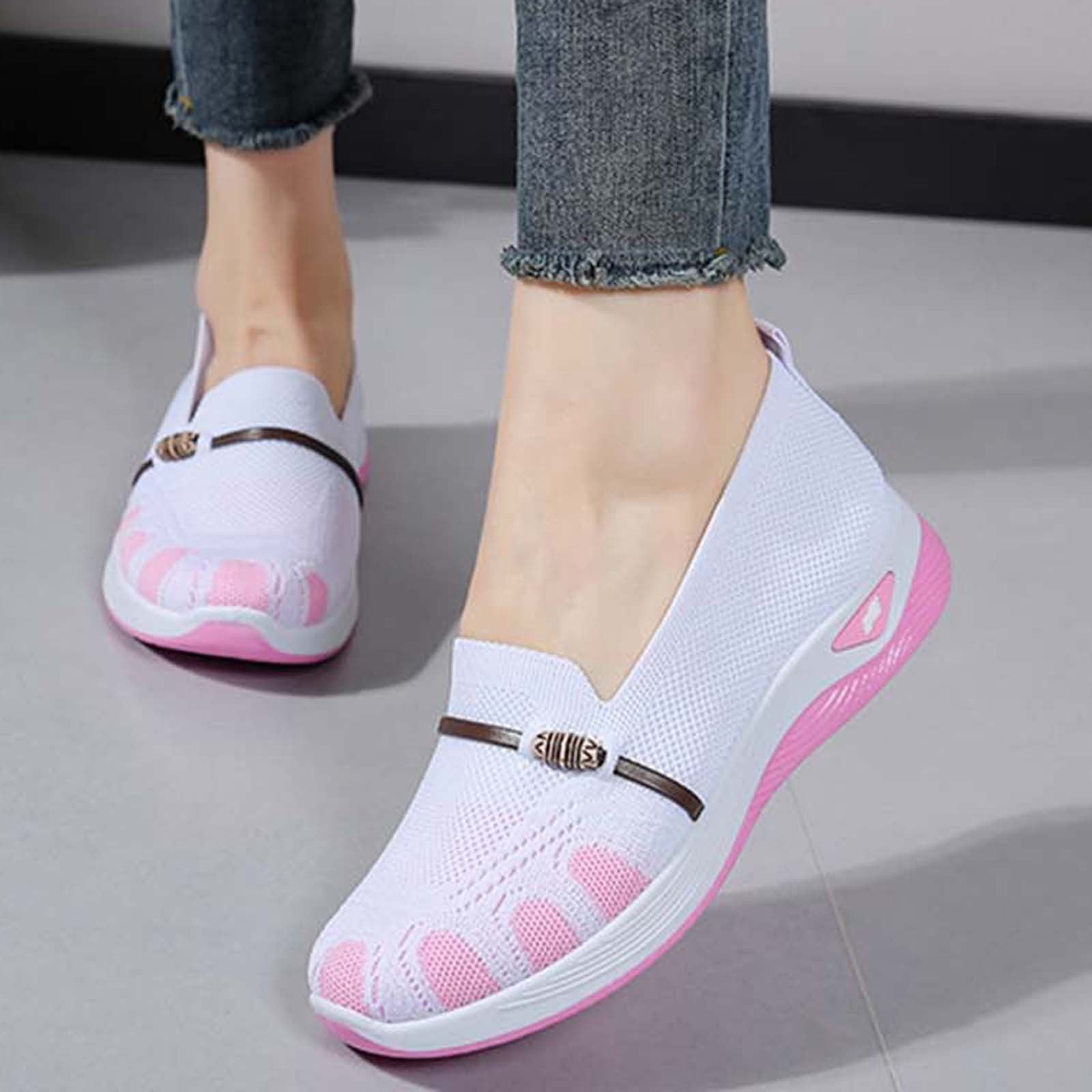 Bkhluea Women Decorative Stripe Mesh Knit Slip On Casual Walking Shoes ...