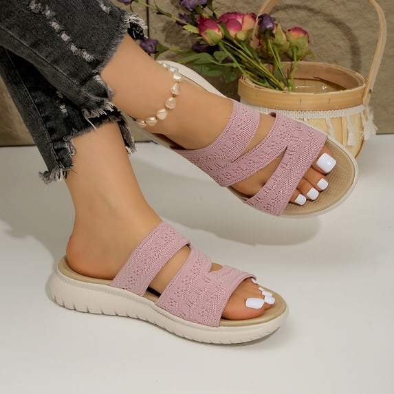 Bkhluea Women Dual Band Knit Open Toe Sport Slide Sandals Slip On ...