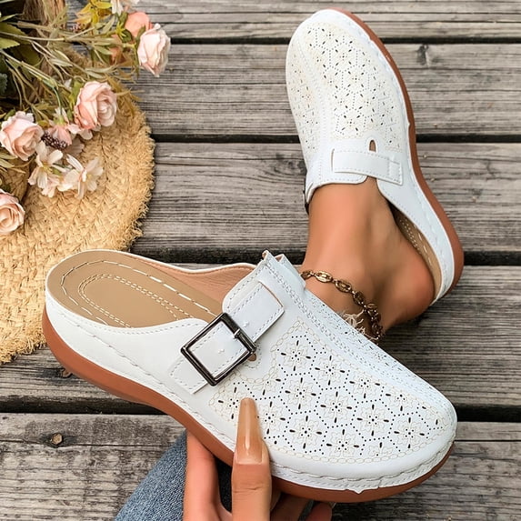 Bkhluea Women Floral Cutout Buckle Mule Shoes Comfortable Slip On ...