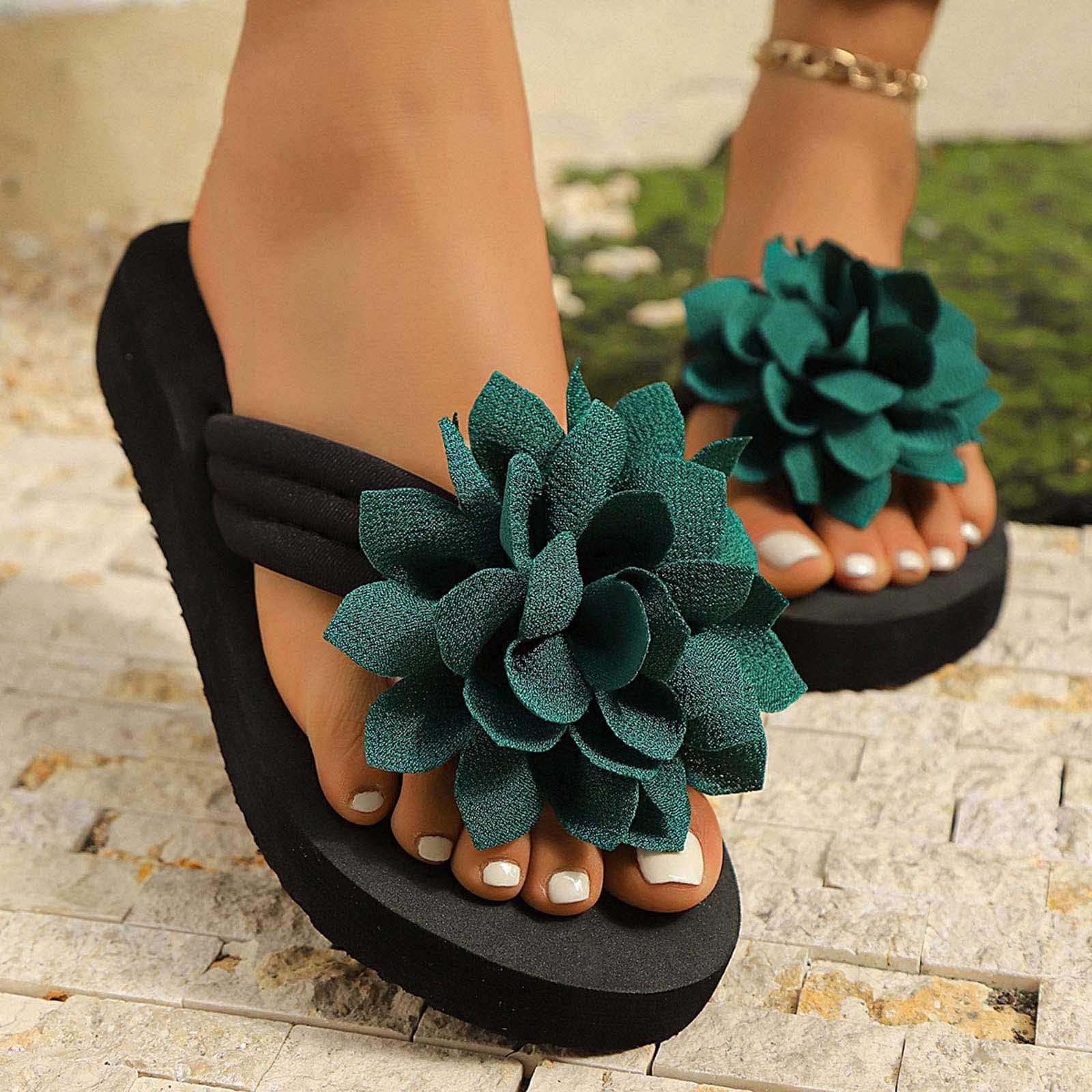 Bkhluea Women Flower Accent Flip Flop Sandals Comfortable Footwear For ...
