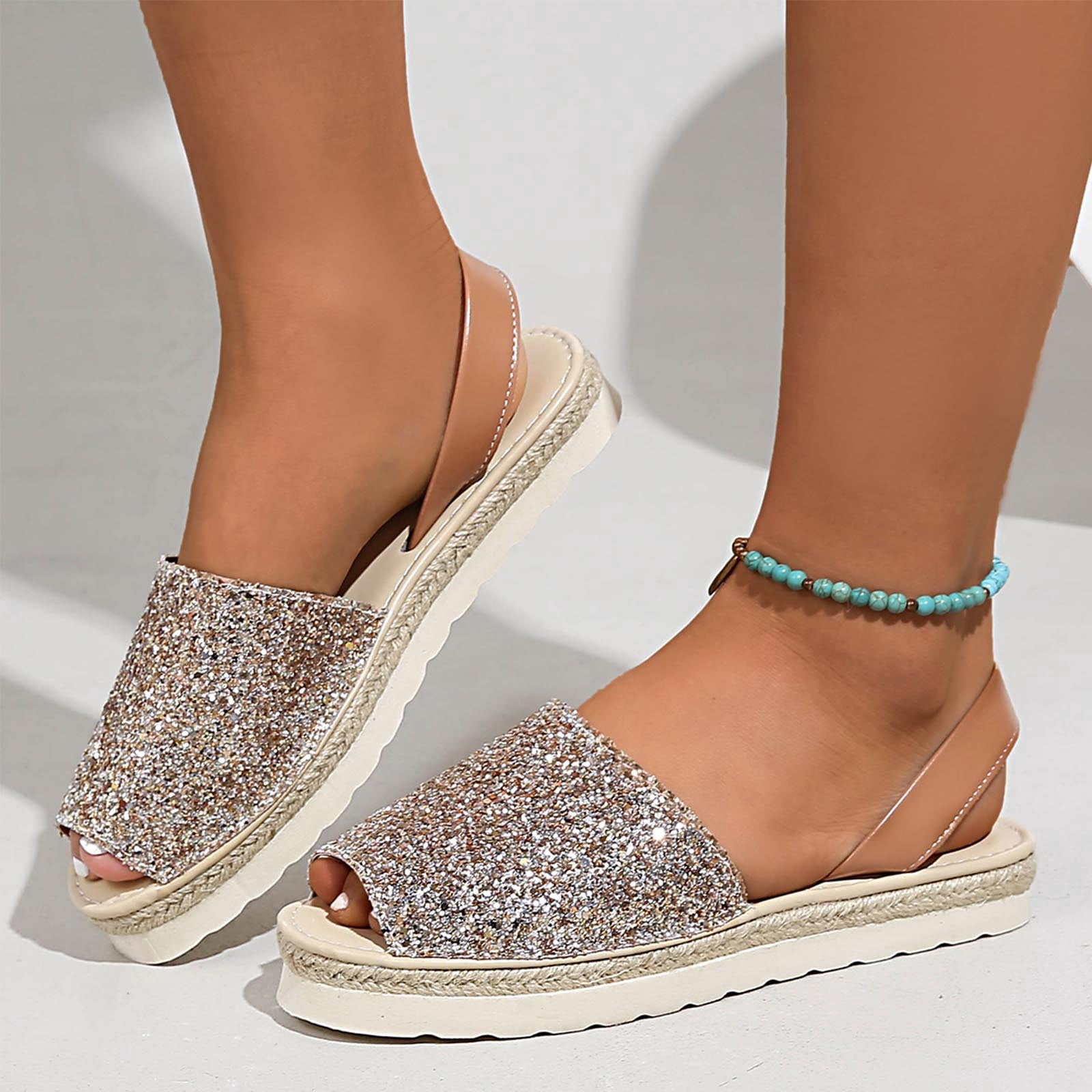 Bkhluea Women Glitter Front Strap Espadrille Slingback Platform Sandals ...