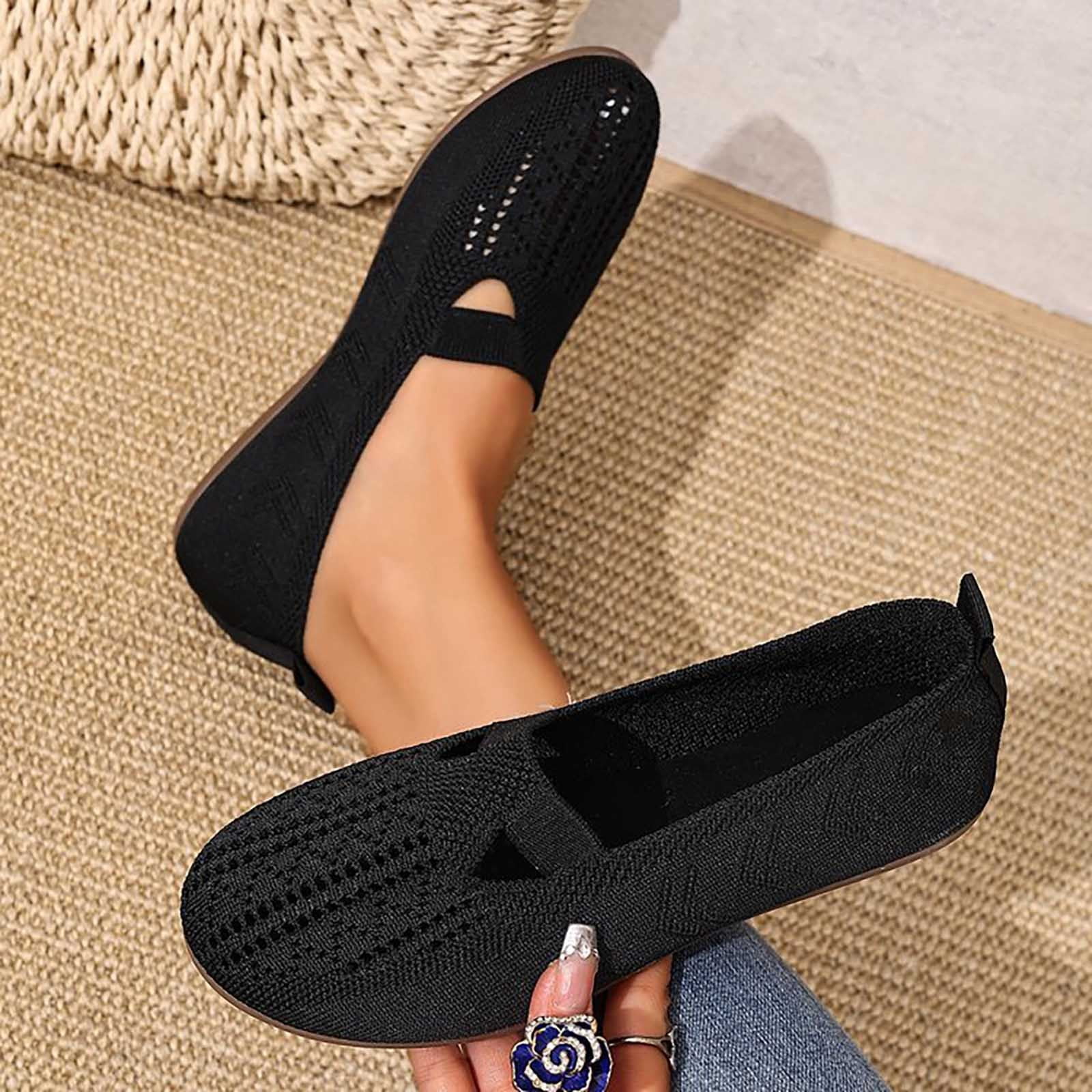 Bkhluea Women Hollow Knit Cutout Breathable Slip On Knit Flat Shoes ...