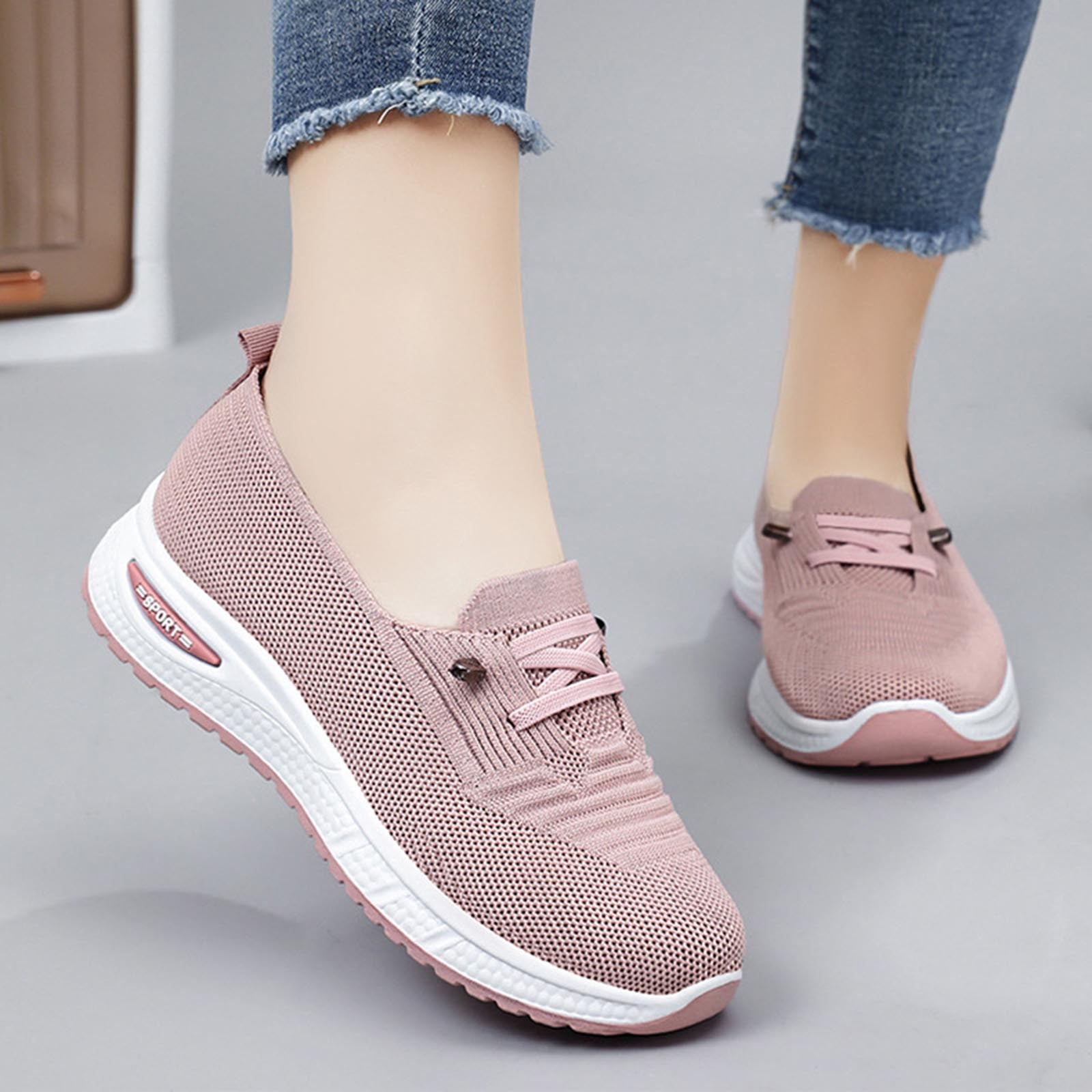 Bkhluea Women Knit Mesh Slip On Sport Sneakers Breathable Footwear For ...