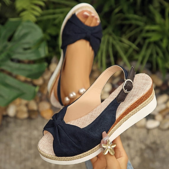 Bkhluea Women Knot Accent Slingback Espadrille Wedge Sandals ...