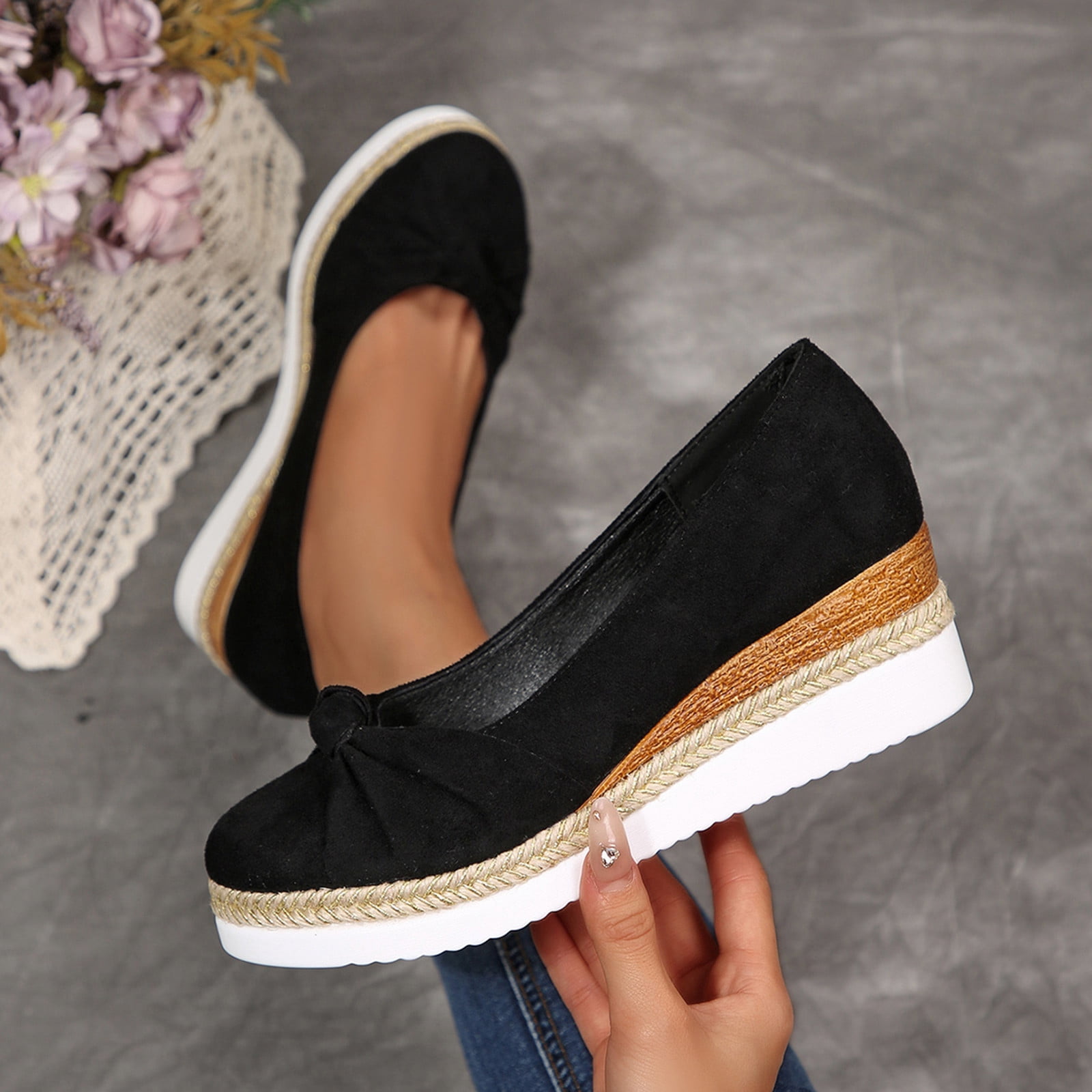 Bkhluea Women Knotted Espadrille Wedge Platform Shoes Comfortable ...