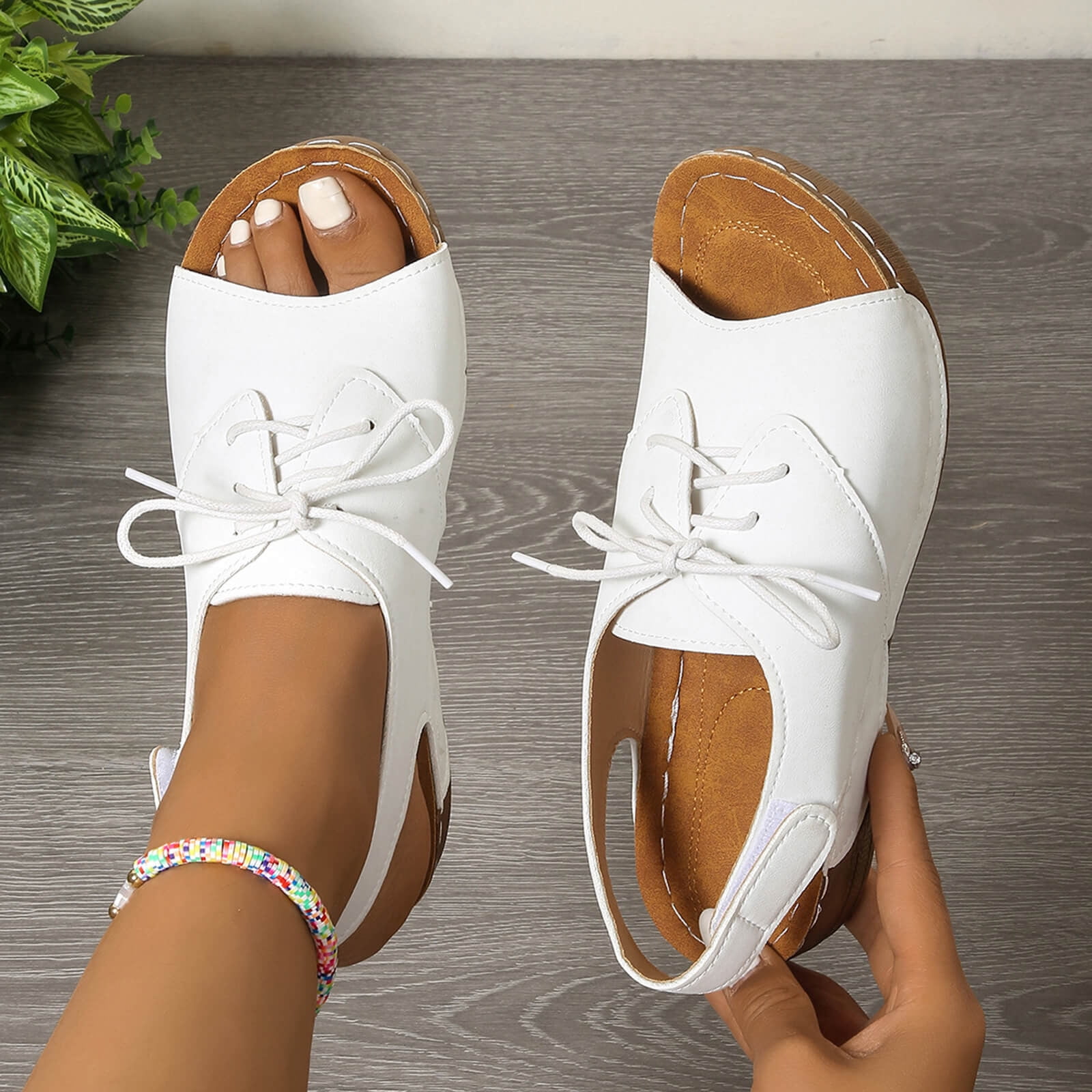 Bkhluea Women Lace Up Open Toe Slingback Comfort Sandals Breathable Non ...