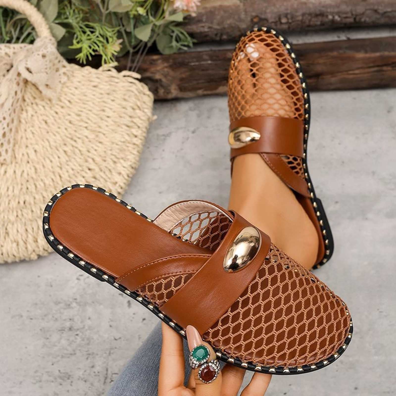Bkhluea Women Mesh Fabric Metal Accent Open Toe Mule Sandals ...