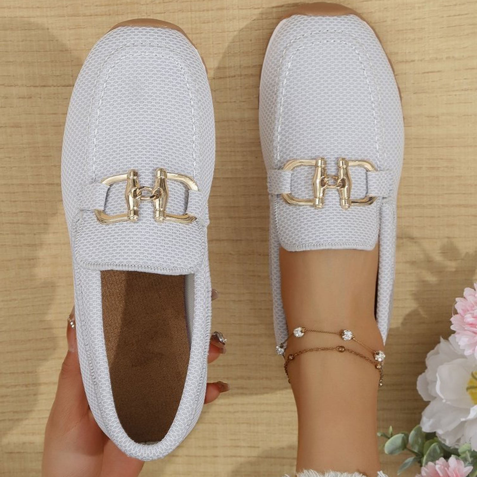 Bkhluea Women Mesh Metal Bit Accent Slip On Loafer Platform Shoes ...