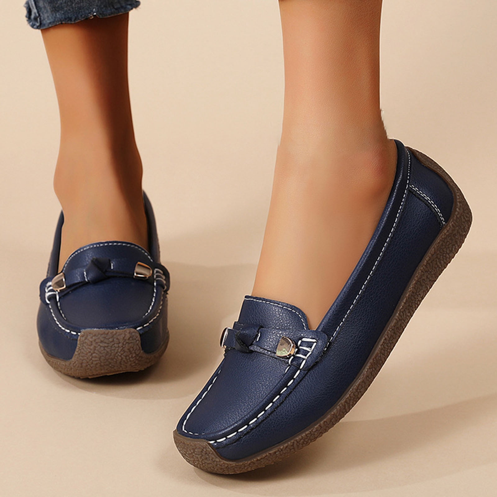 Bkhluea Women Metal Accent Slip On Loafer Shoes Comfortable Footwear ...