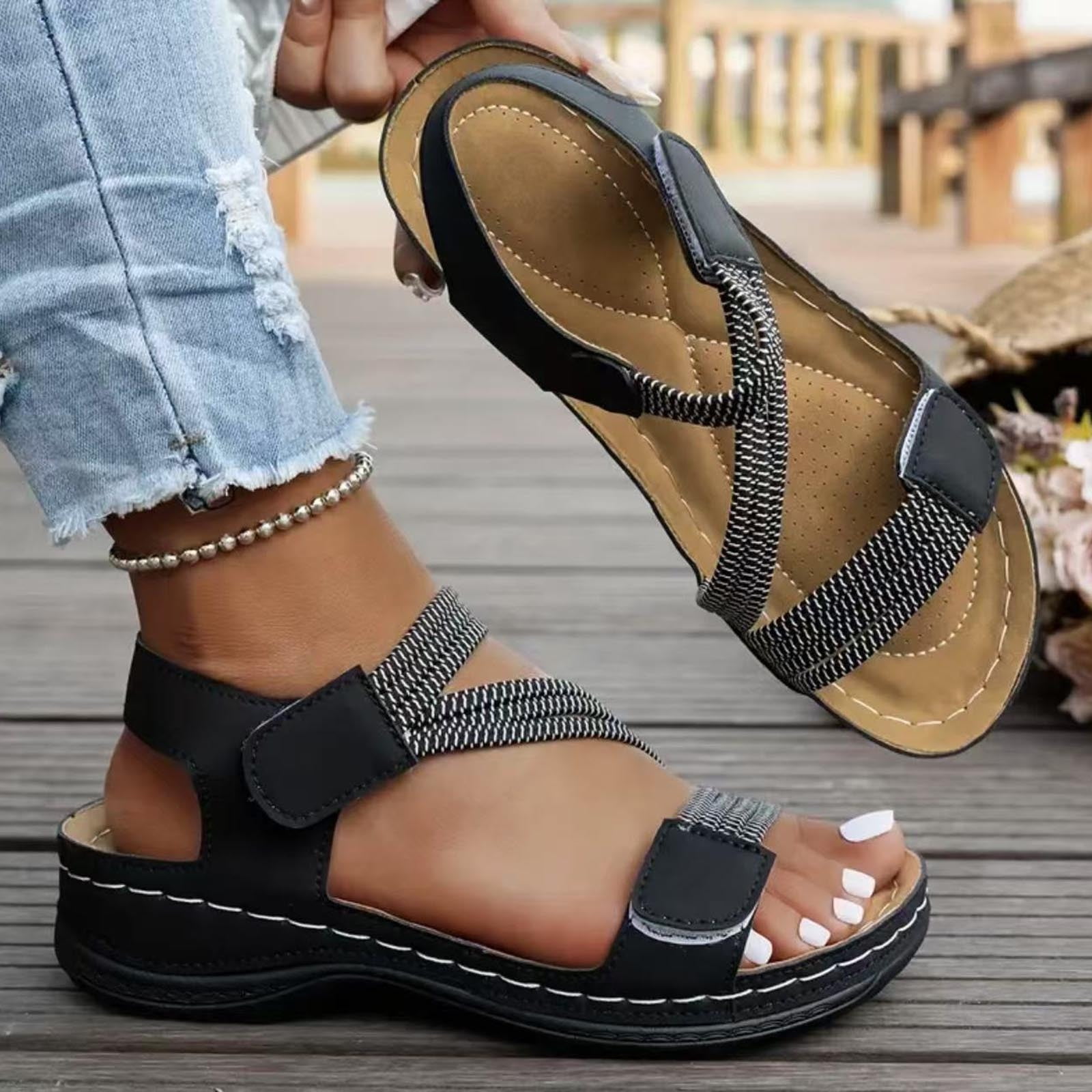 Bkhluea Women Multi-Strap Hook And Loop Sandals Adjustable Comfortable ...