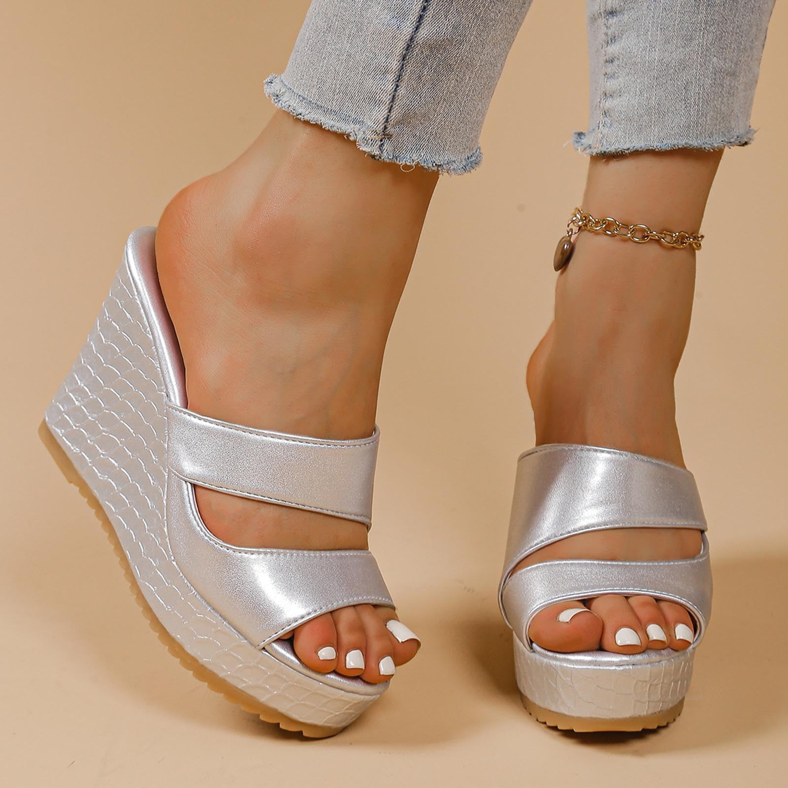 Bkhluea Women Open Toe Slide Sandals Dual Strap Shoes Comfortable For ...