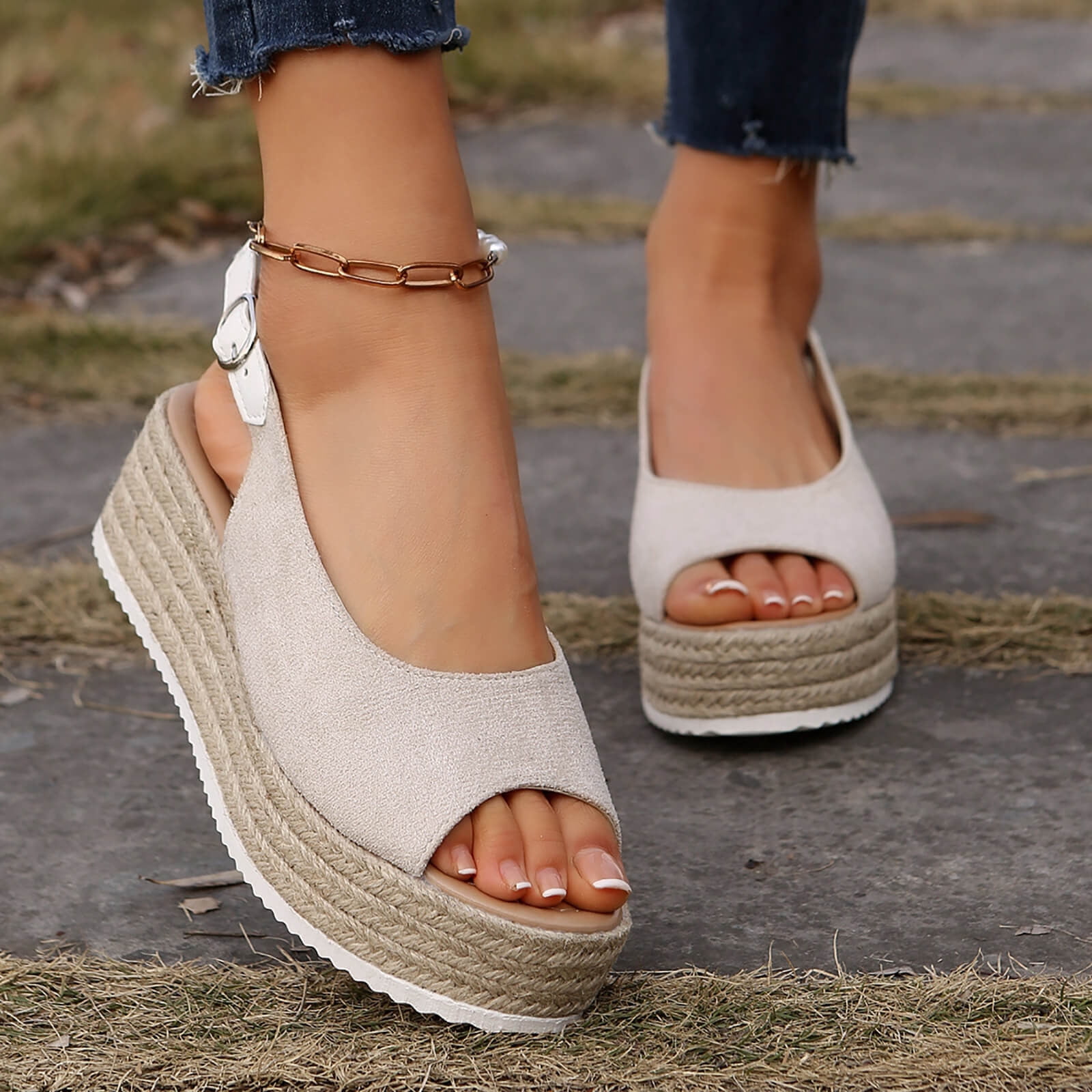 Bkhluea Women Peep Toe Espadrille Wedge Sandals Comfortable Shoes For ...