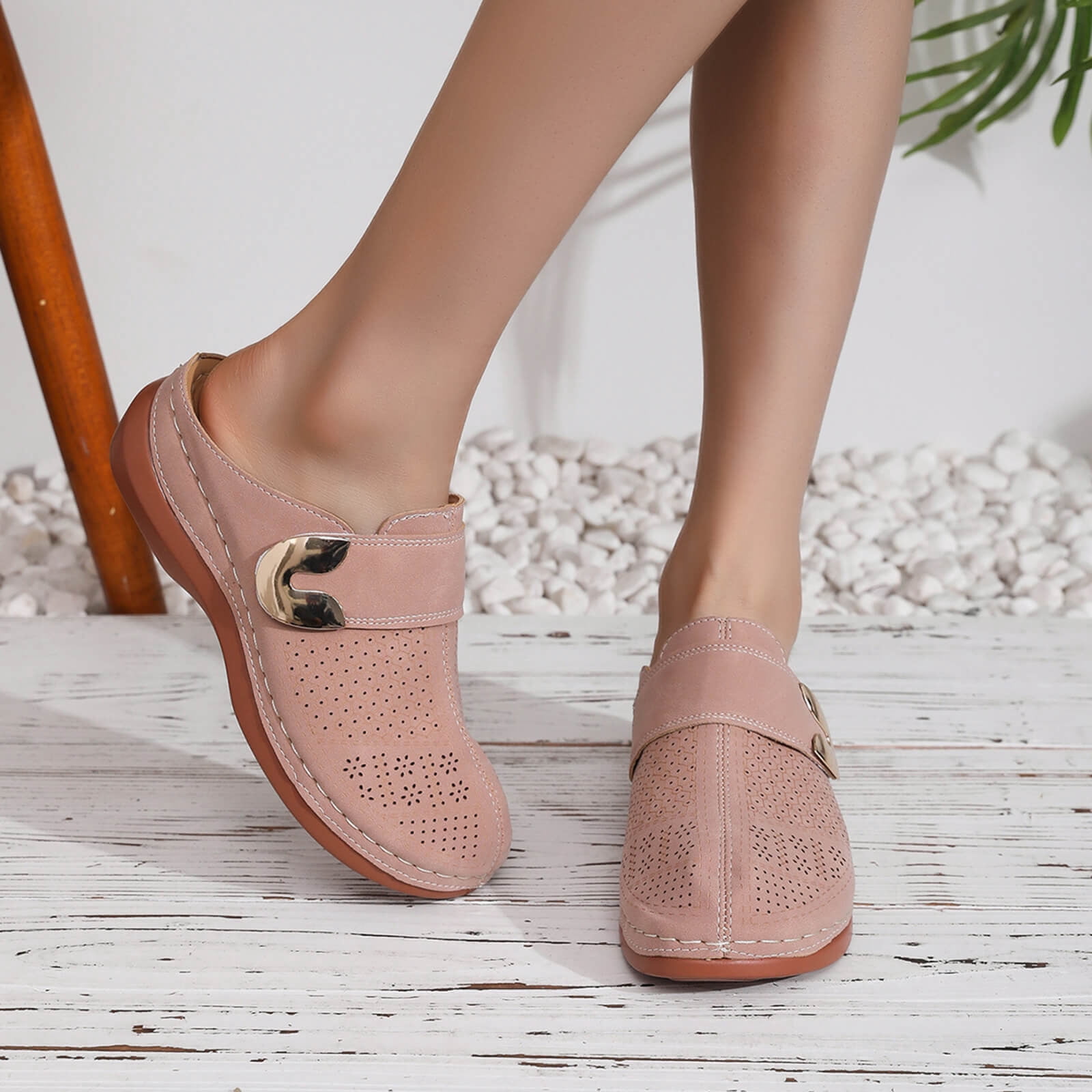 Bkhluea Women Perforated Buckle Mule Shoes Comfortable Slip On Footwear ...