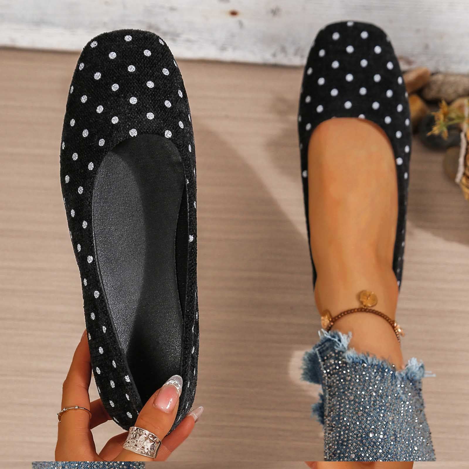 Bkhluea Women Polka Dot Fabric Round Toe Slip On Ballet Flats ...