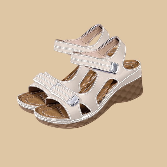 Bkhluea Women Slingback Wedge Sandals Dual Strap Hook And Loop Shoes ...