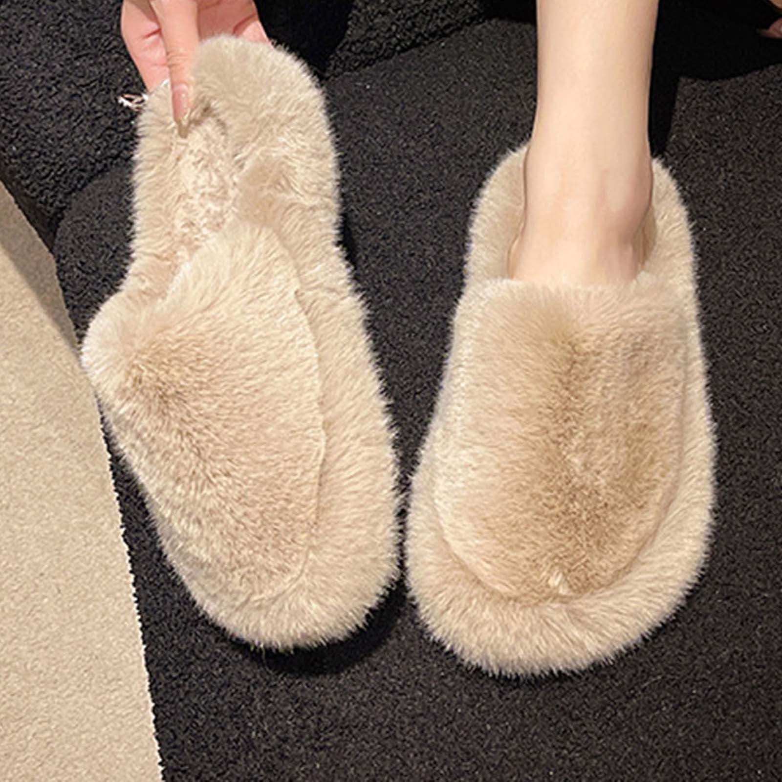 Bkhluea Women's Fuzzy Scuff Slippers Soft Comfy Memory Foam Non-slip ...