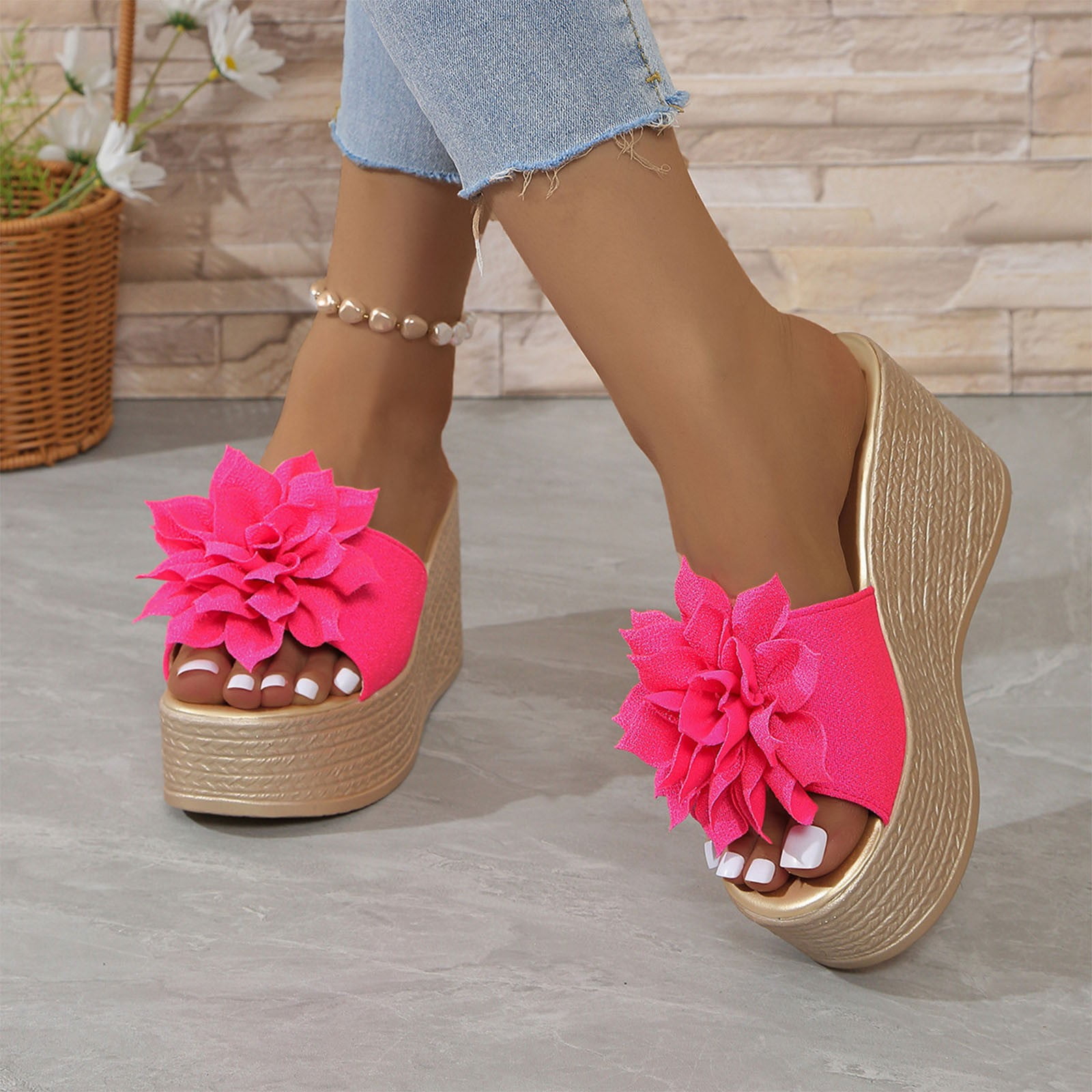 Bkhluea Women's Wedge Sandals Platform Espadrille Heel Flower Slip On ...