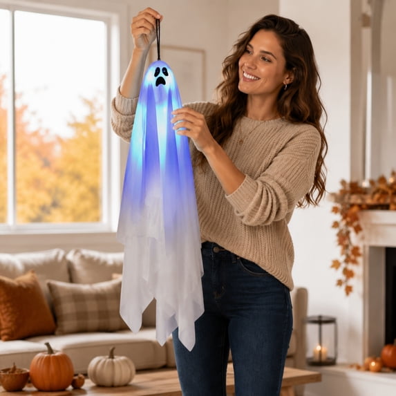 Bklubk Halloween Light-Up -Activated Hanging Ghost Scary LED Blue Light ...
