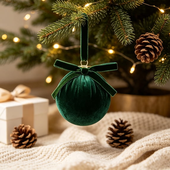 Bklubk Velvet Fabric Covered Christmas Ball Hanging Ornament With ...