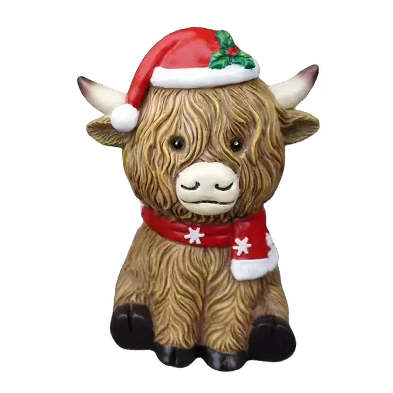 Bkn Christmas Cow Figurine Resin Highland Cow Ornament Festive Tabletop ...