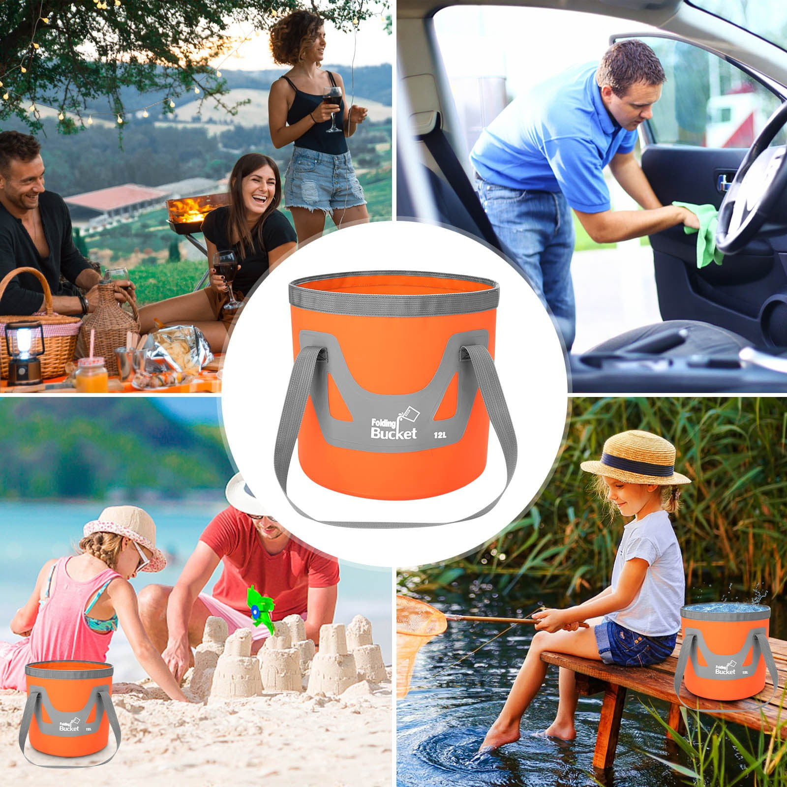 Bksdlh 12L Portable Folding Water Bucket Collapsible Camping Fishing ...