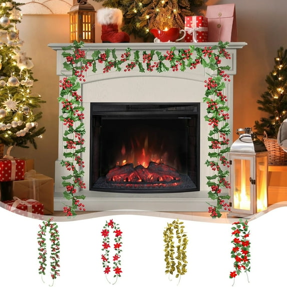 Bksdlh 68.8 Inch Red Berry Soft Rattan Christmas Garland with Plastic ...