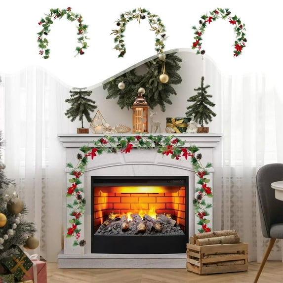 Bksdlh 68.9in Red Berry Soft Rattan Christmas Garland with Plastic ...