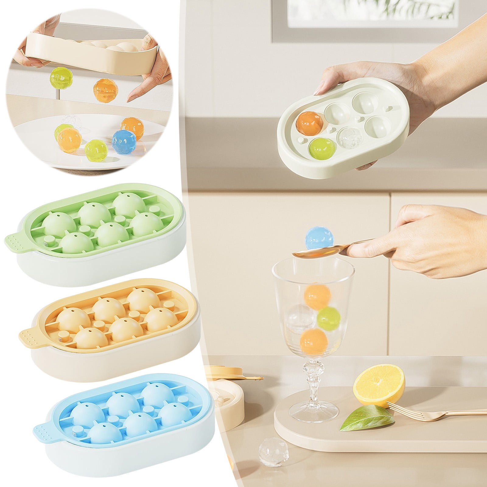 Bksdlh Food Grade Ice Cube Mold With Lid Easy Release Round Ice Maker ...