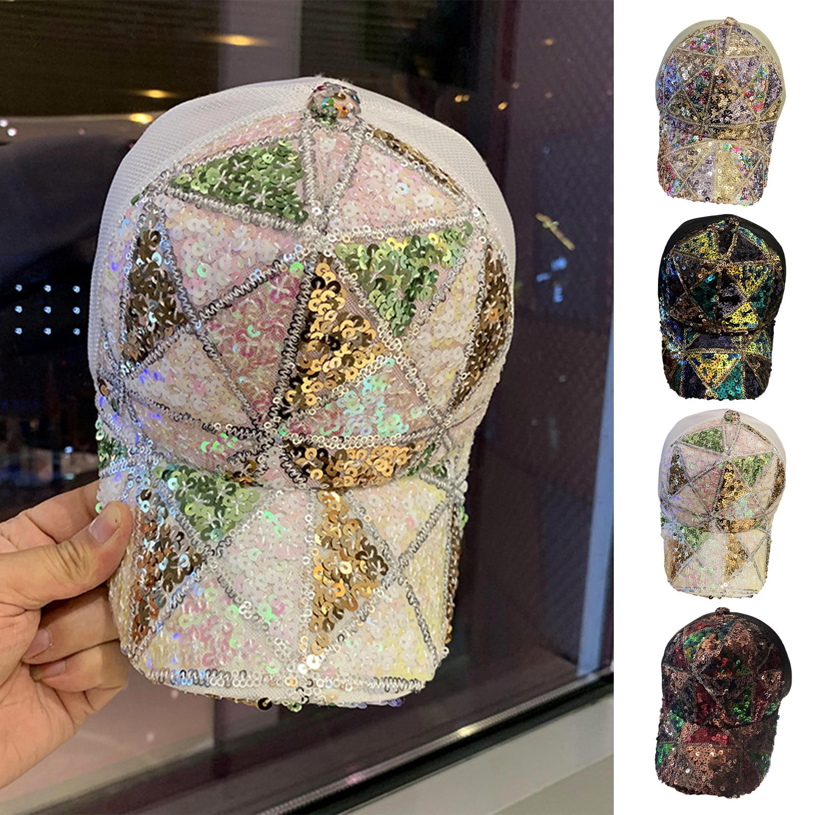 Bksdlh Glitter Sequin Baseball Cap Adjustable Mesh Back Hat with ...