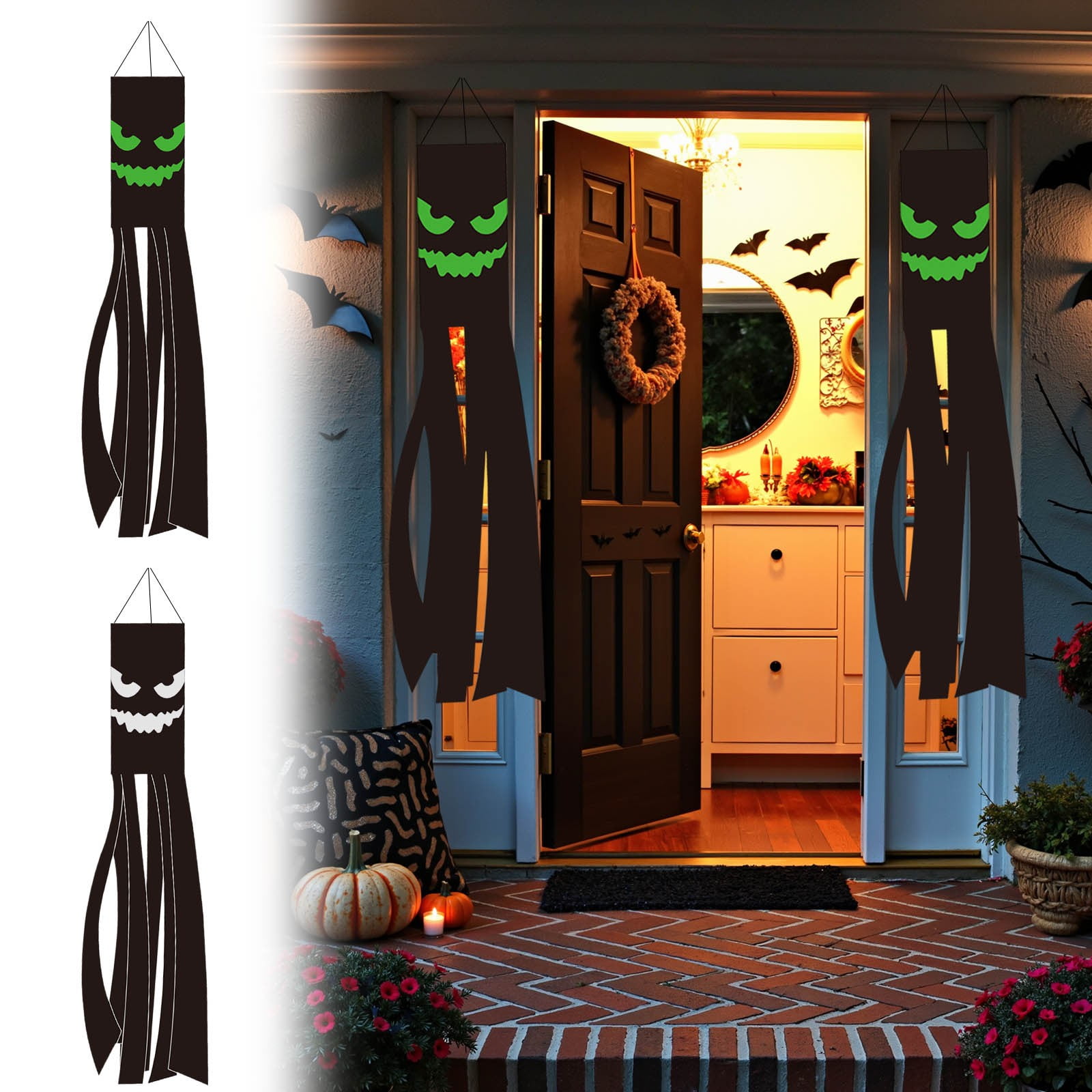 Bksdlh Halloween Windsock Flag with Lights, Outdoor Yard Decoration for ...