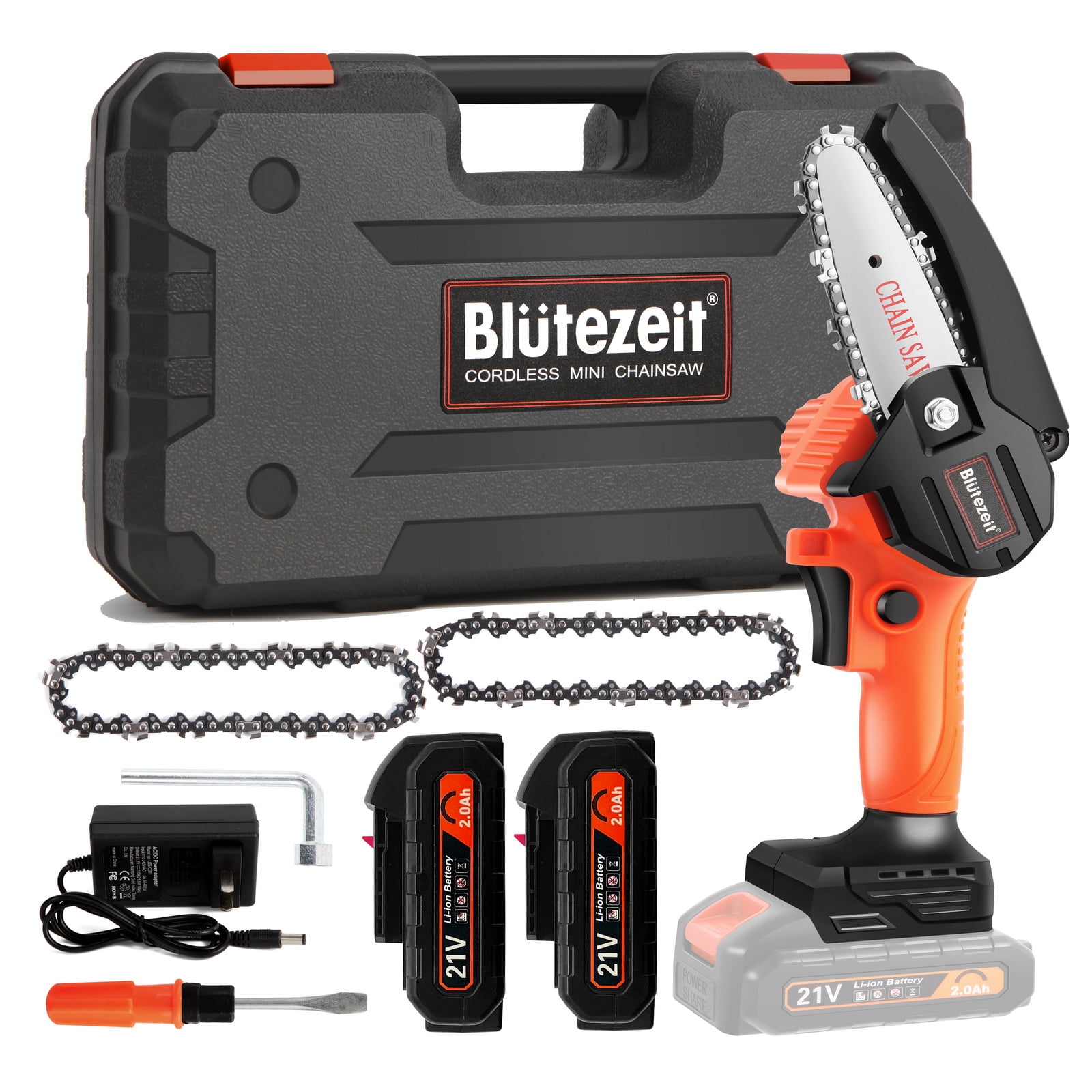 Blütezeit 21V 4'' Mini Chainsaw, Rechargeable with 2 Batteries & 2 ...