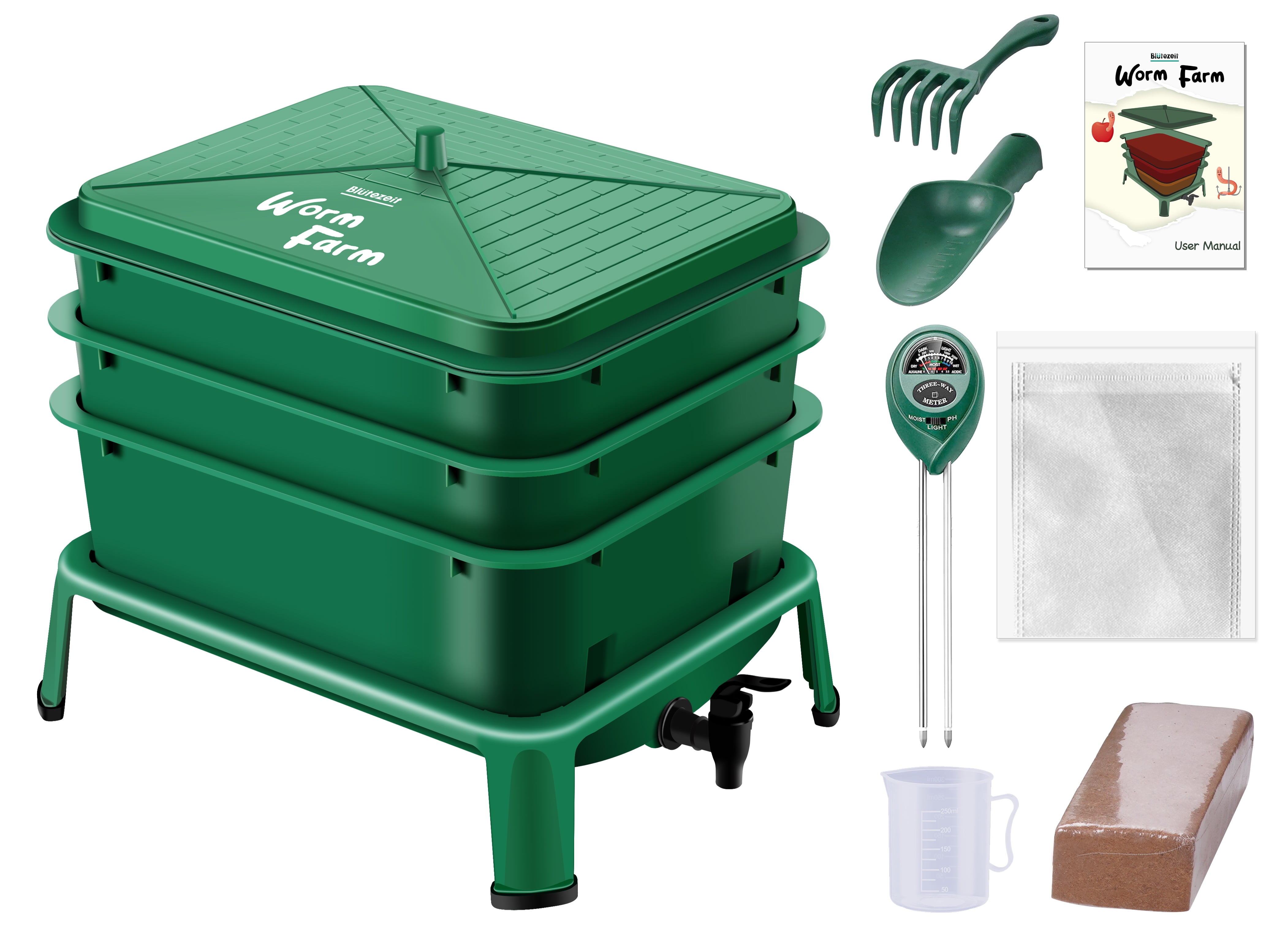 Blütezeit Worm Composter 3-Tray, Compost Bin Worm Farm with Complete ...