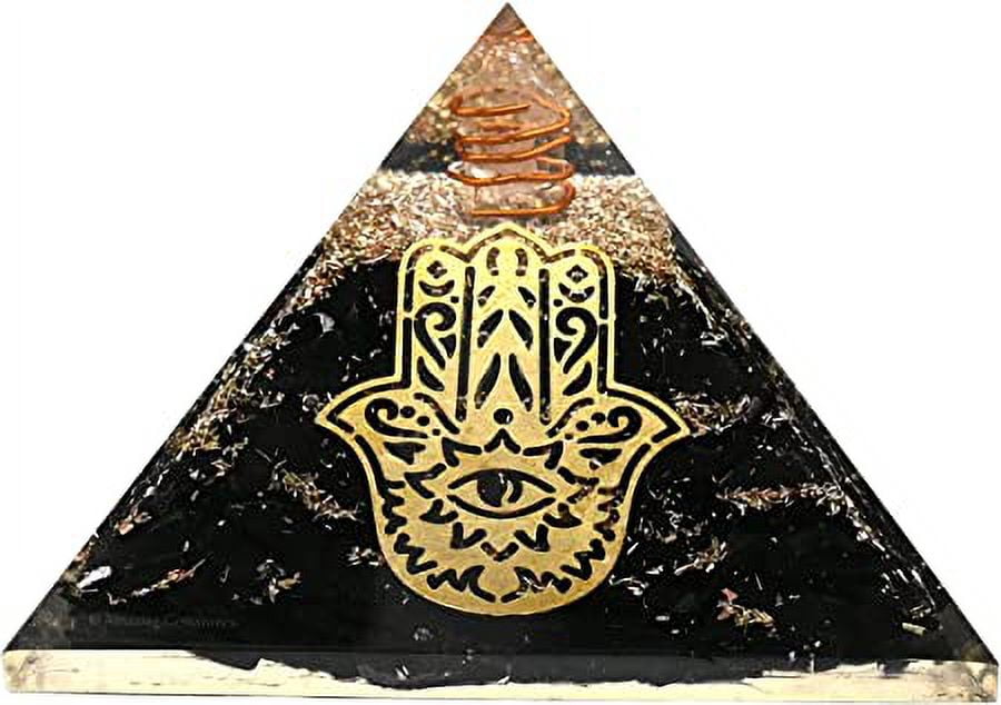 Blacak Toumaline Crystal Orgone Pyramid, Organite Pyramid Hamsa Hand ...
