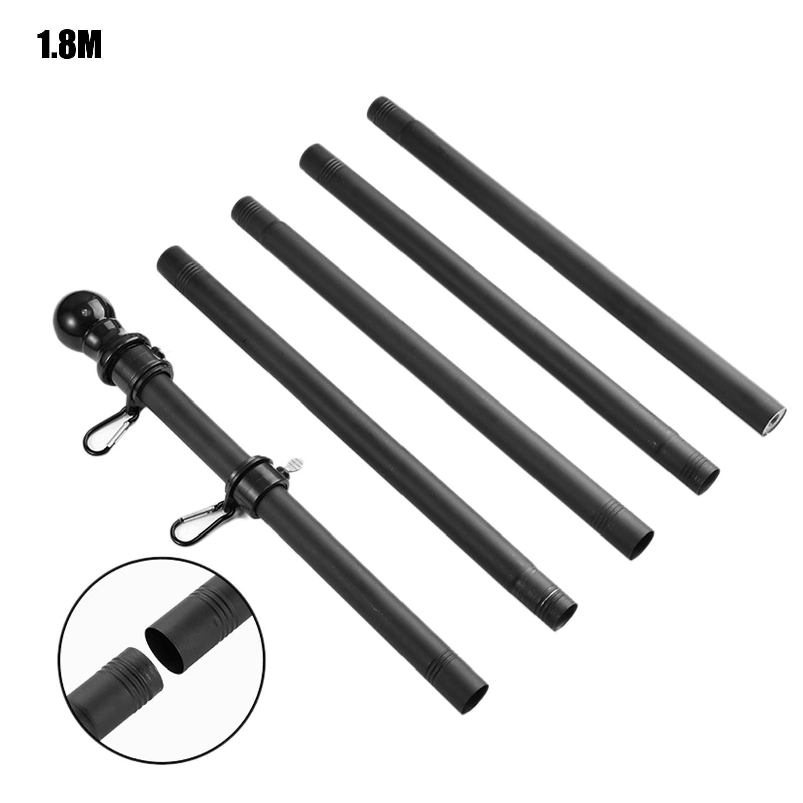 (Black) 1.8m flagpole outdoor 5 sections 6ft flagpole aluminum alloy ...