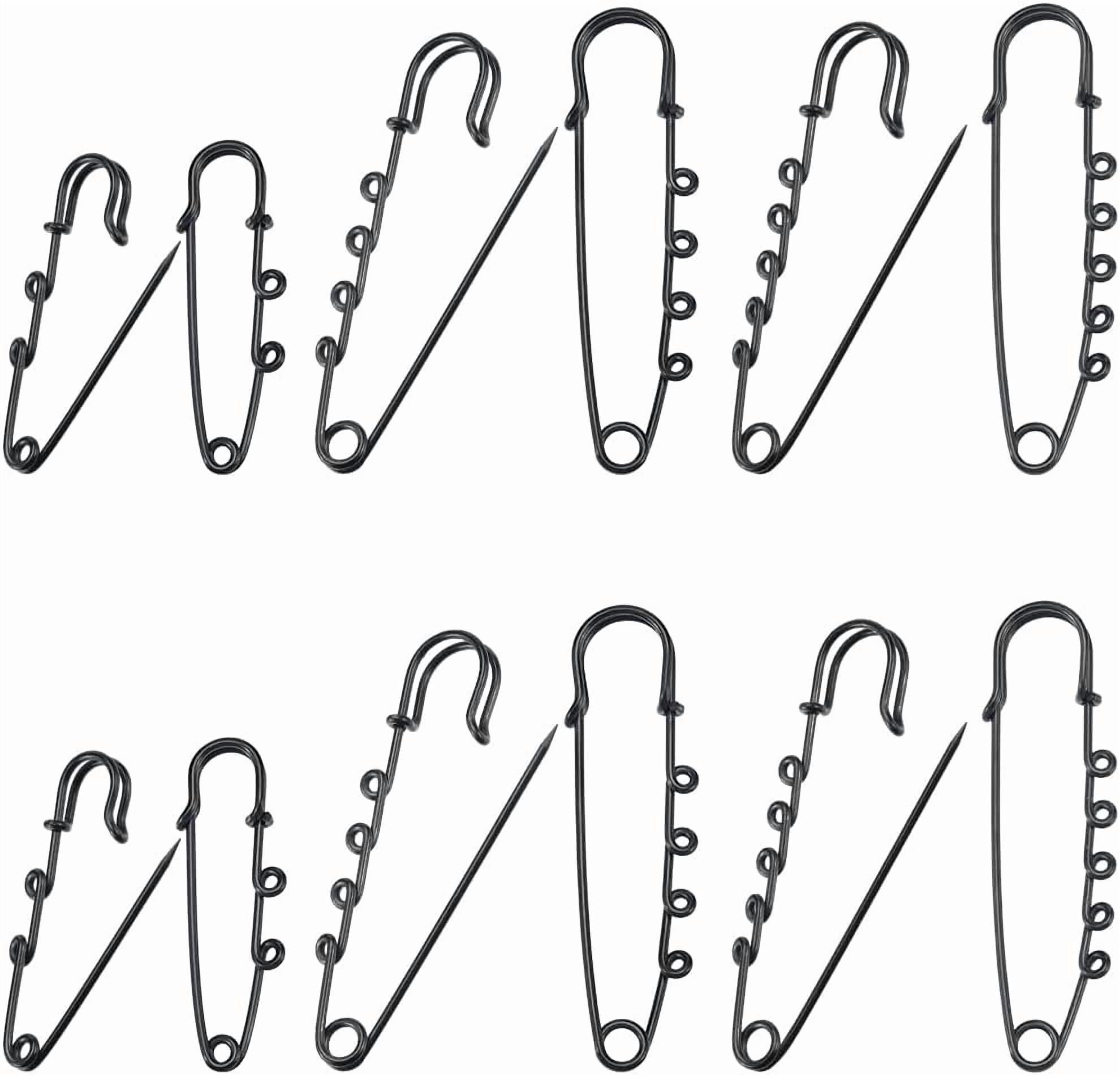Black 1 Box 12Pcs 3 Styles Stainless Steel Safety Pin Brooch Black Kilt ...
