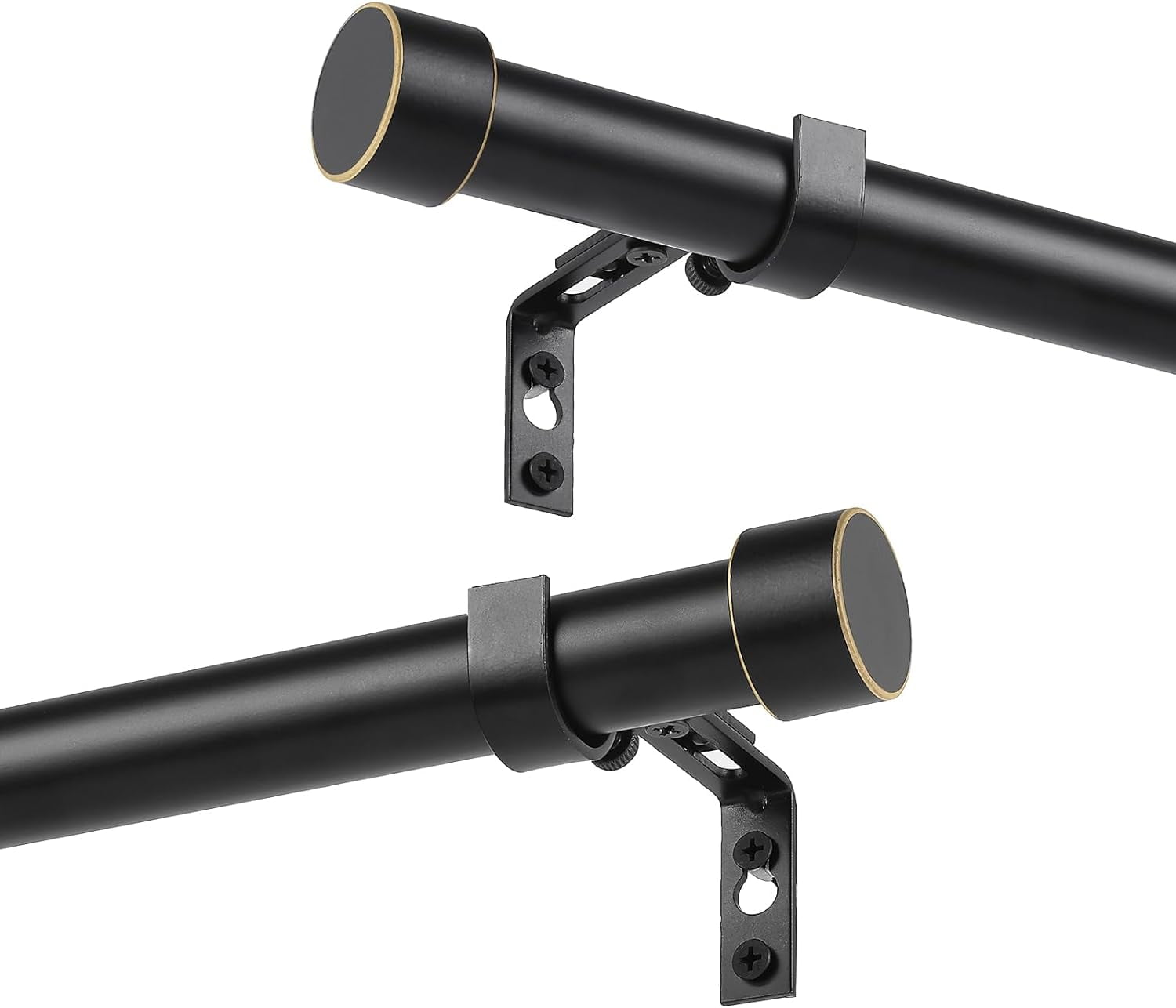 Black 1'' Diameter Curtain Rods for Windows 144 To 168 Inch with End ...