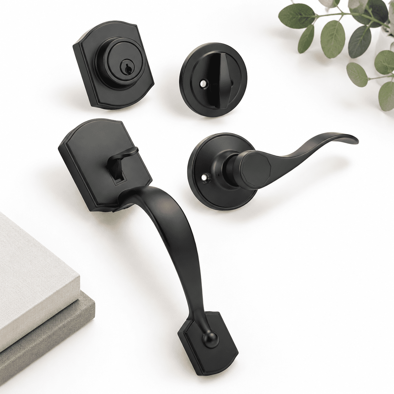 Black 1 Front Door Lock Set Single Cylinder Deadbolt Modern Exterior ...