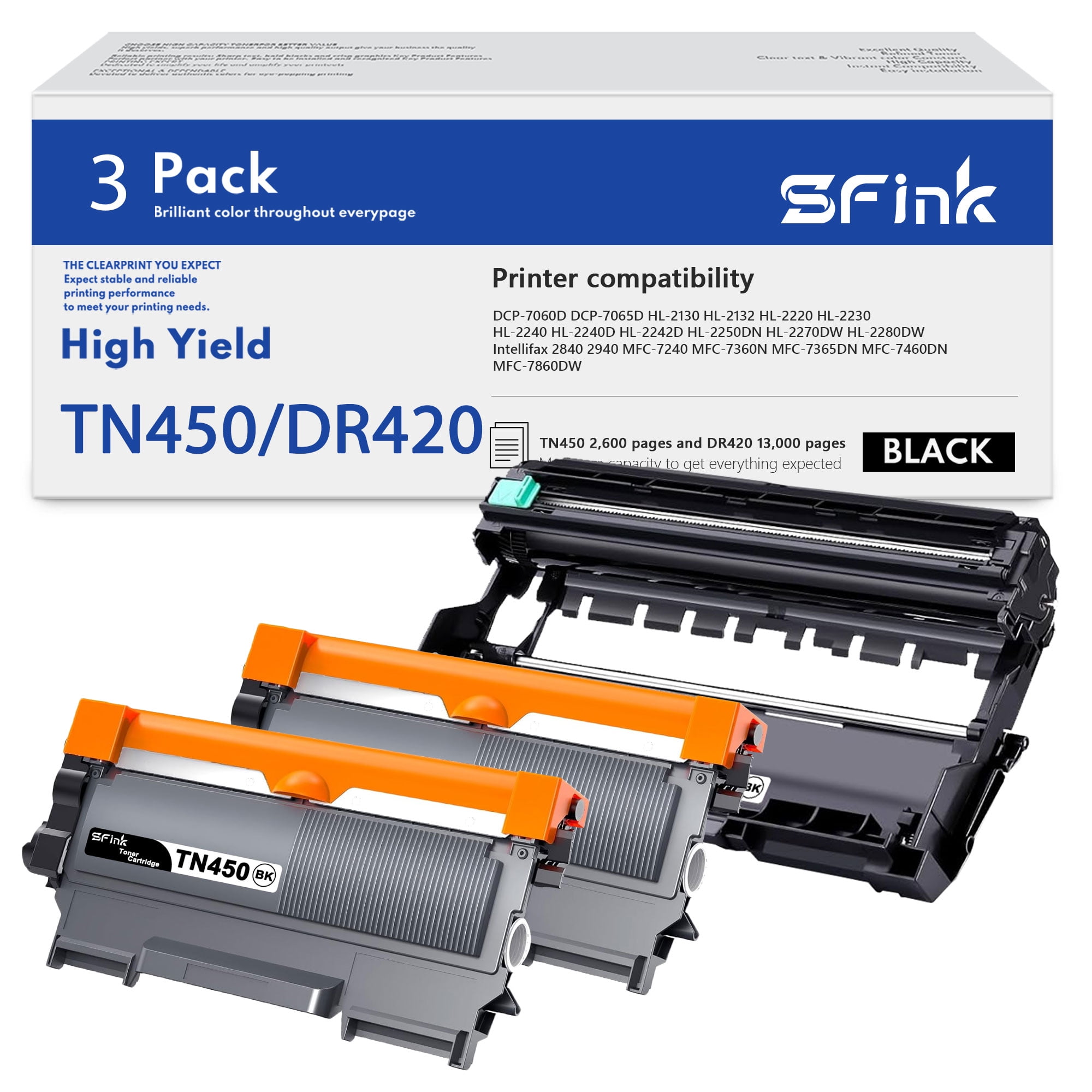 TN450 TN 450 DR420 Toner Cartridge Drum Unit Compatible for Brother TN ...