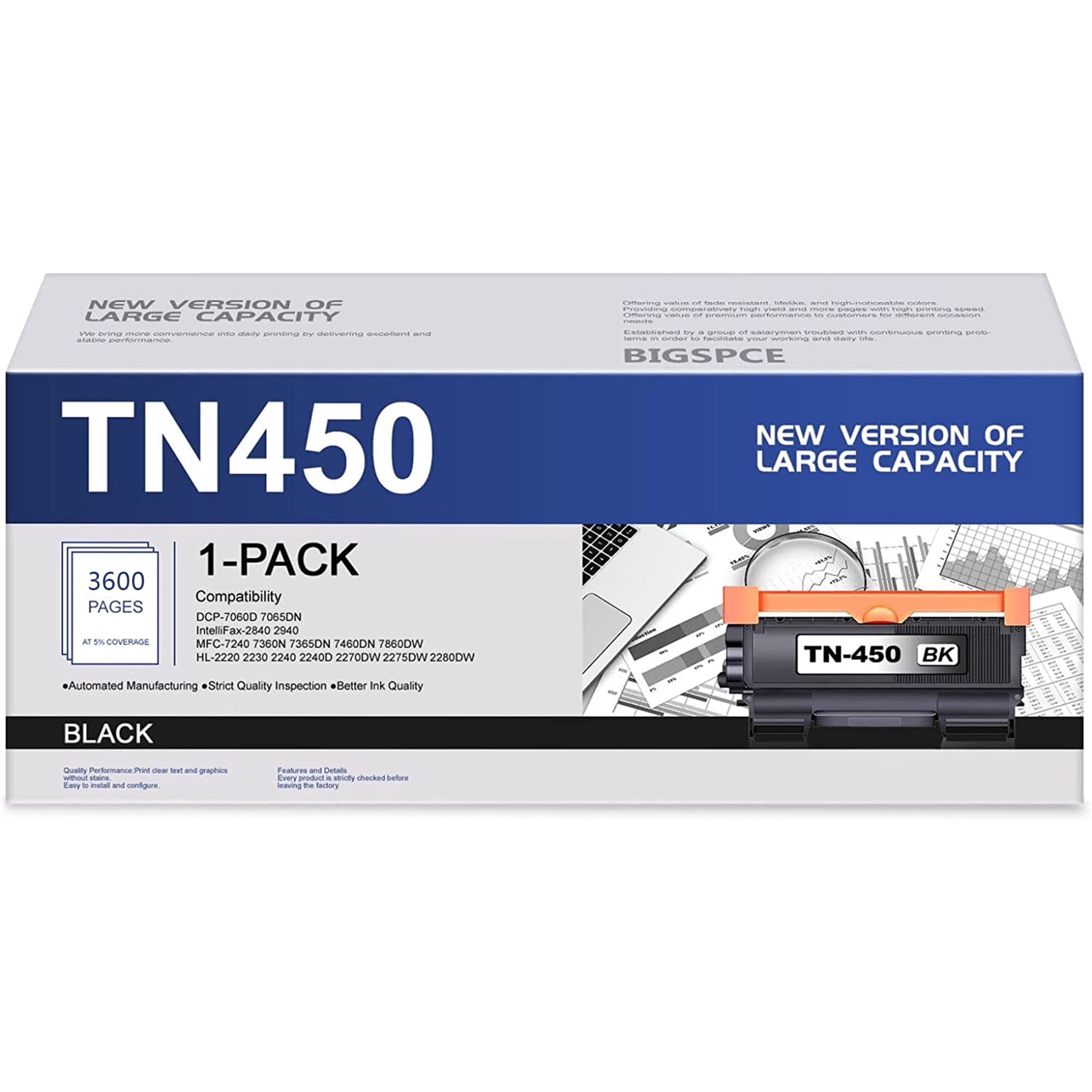 Black 1-Pack TN450 Toner Cartridge Replacement for Brother TN450 ...
