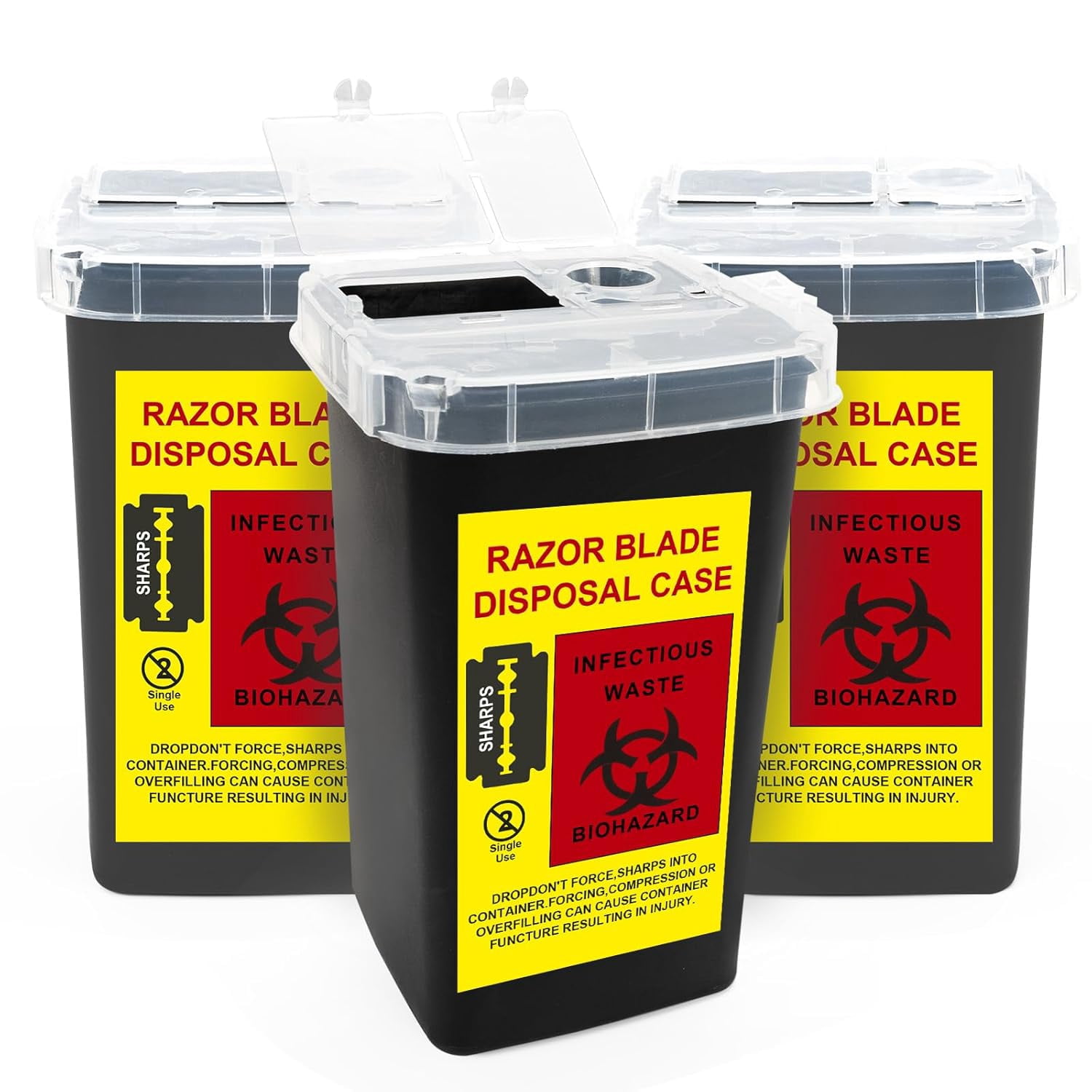 Black 1 Quart (3-Pack) Sharps Container for Home Use, Needle Disposal ...