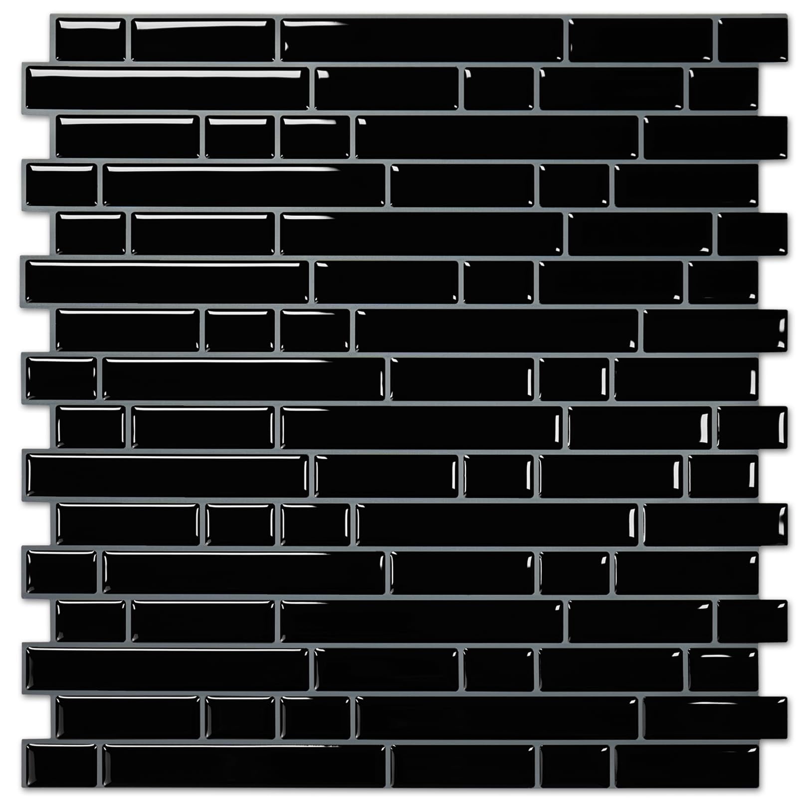 Black 10 Count 12"x12" Peel and Stick 3D Tile Backsplash for Kitchen ...