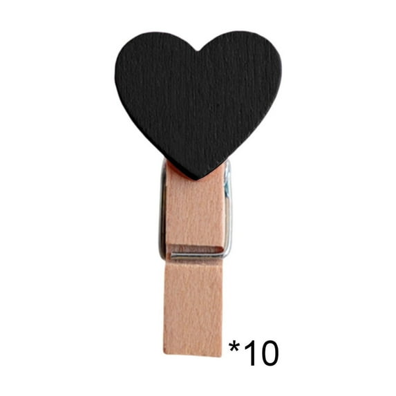 Black 10-Piece Heart Shaped Wooden Clips For Photo Wall Decoration ...