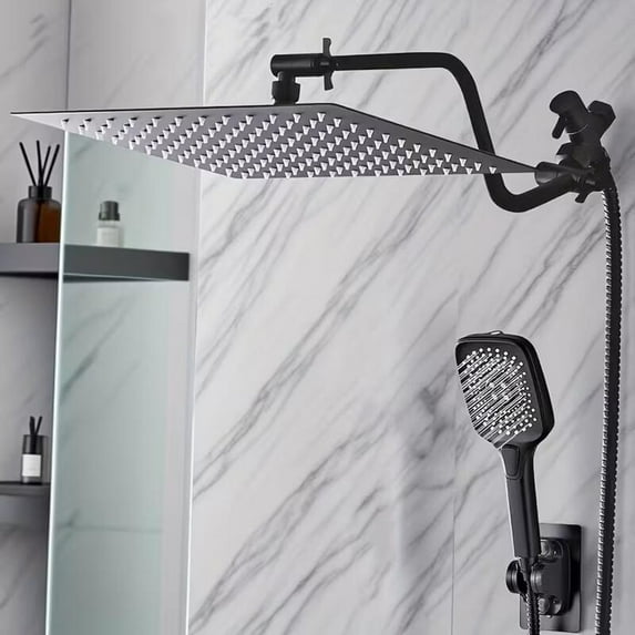 Black 10 inch High Pressure Rain Shower Head with Handheld Spray ...