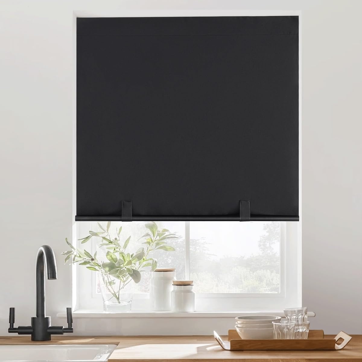 Black 100% Blackout Cordless Roller Shades Cuttable for Windows and ...