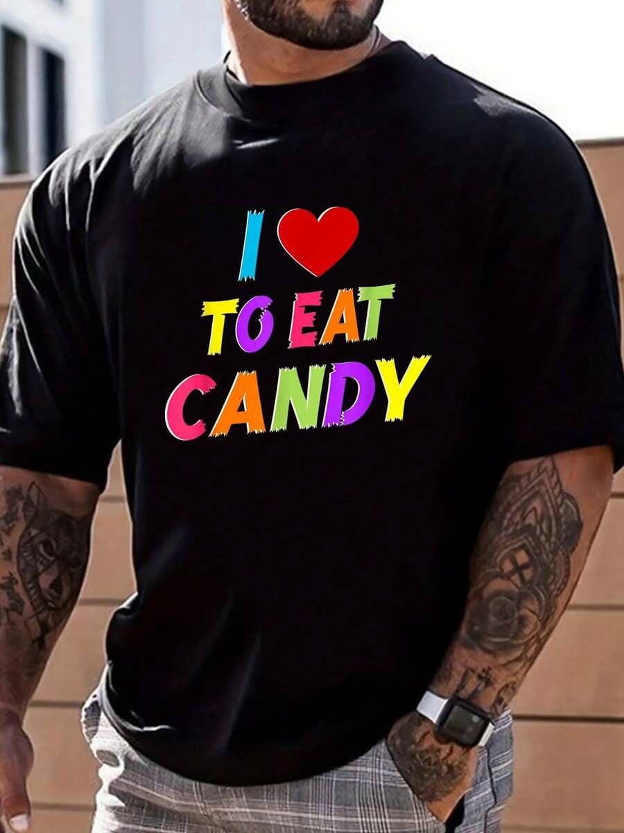 Black 100% Cotton I Love To Eat Candy Graphic Tee For Men - Walmart.com
